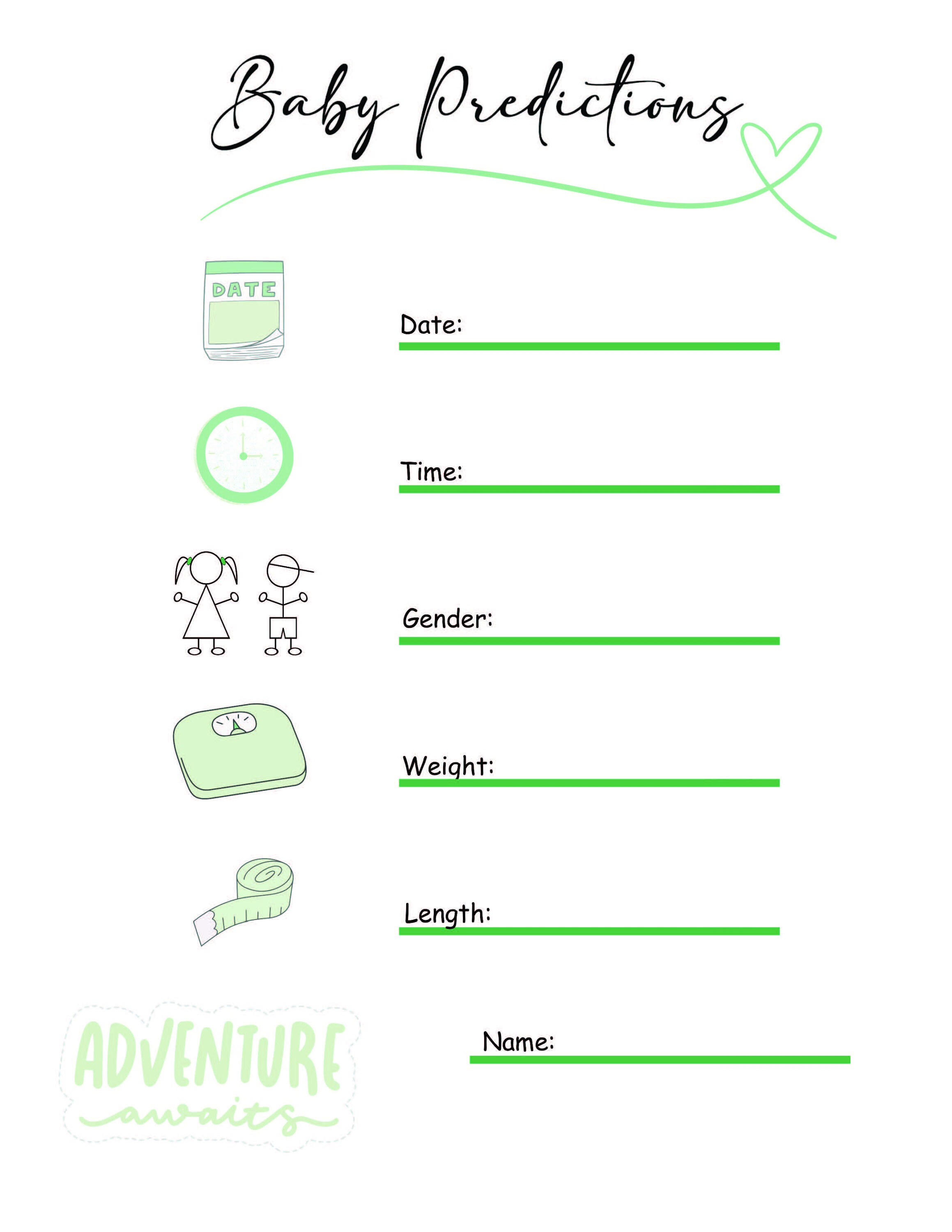 Baby Shower Game - Baby Predictions - Adventure Awaits! Baby Shower ...