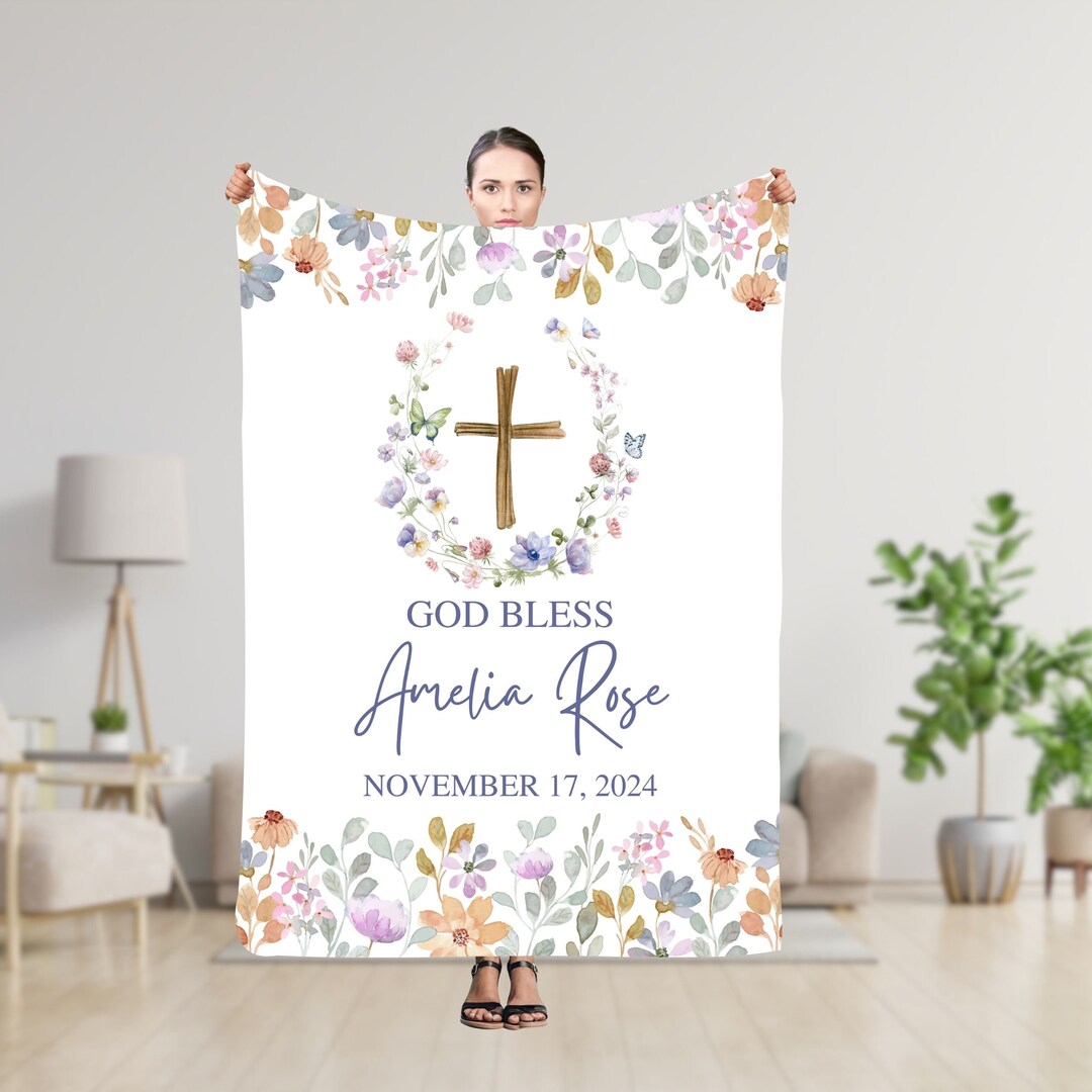 Personalized God Bless Christian Blanket, God Bless Baptism Gift ...