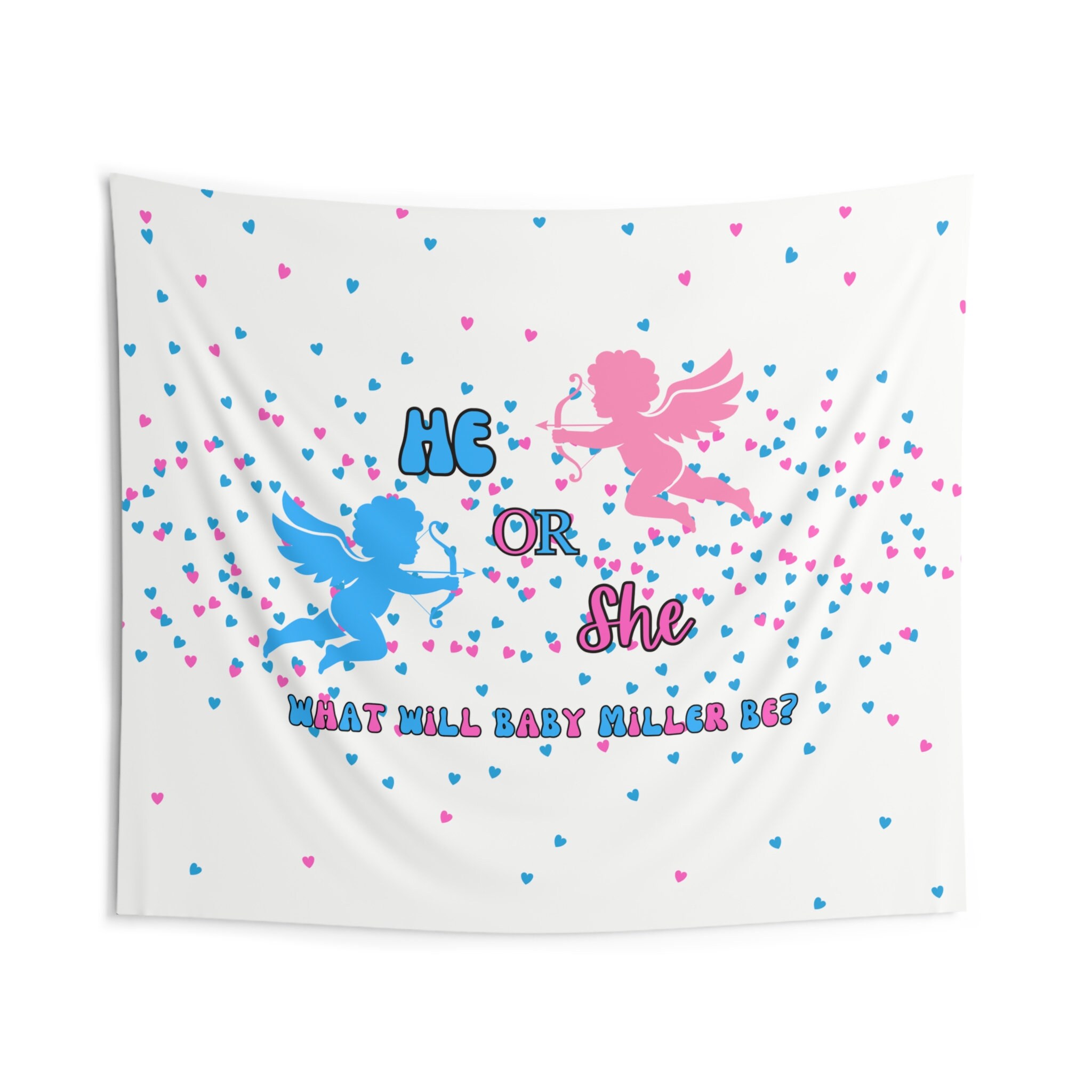 Custom Cupid He or She Theme Gender Reveal Baby Shower Tapestry ...