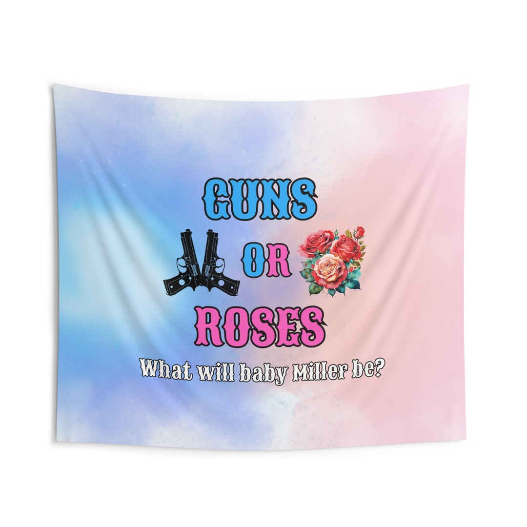 Custom Guns or Roses Theme Gender Reveal Baby Shower Tapestry Backdrop ...