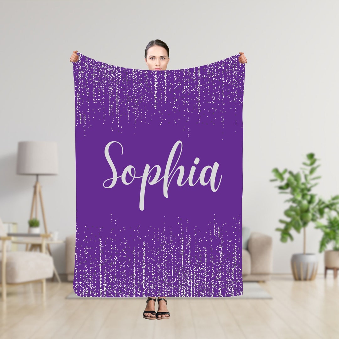 Sparkling Silver Glitter Personalized Blanket With Name, Custom Blanket ...