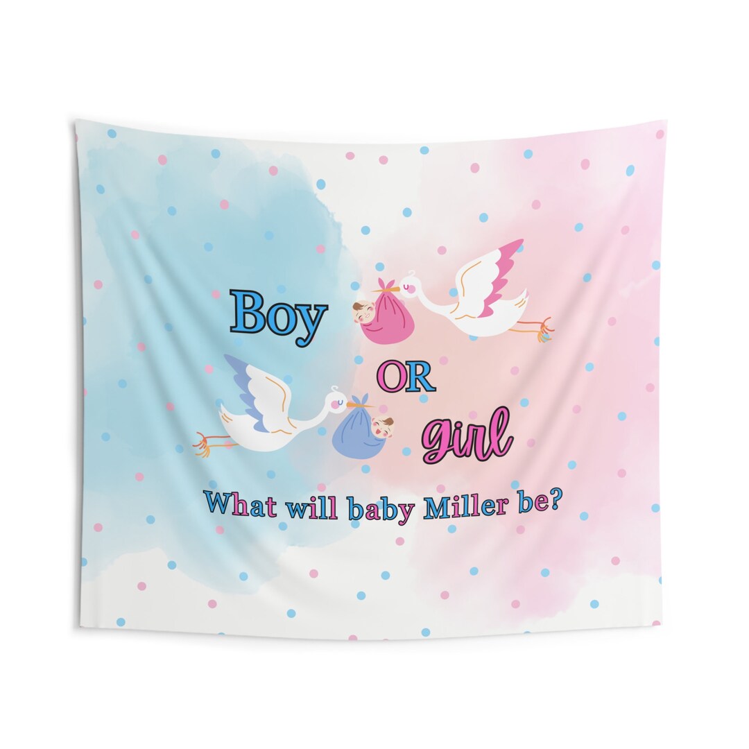 Custom Stork Boy or Girl Theme Gender Reveal Baby Shower Tapestry ...