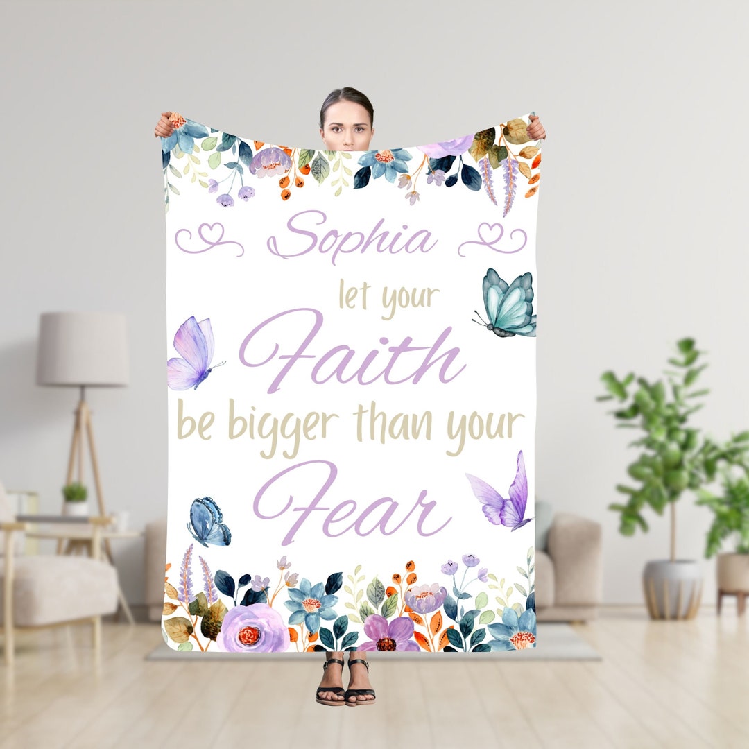 Faith Over Fear Blanket, Personalized Blanket, Bible Verse Blanket ...