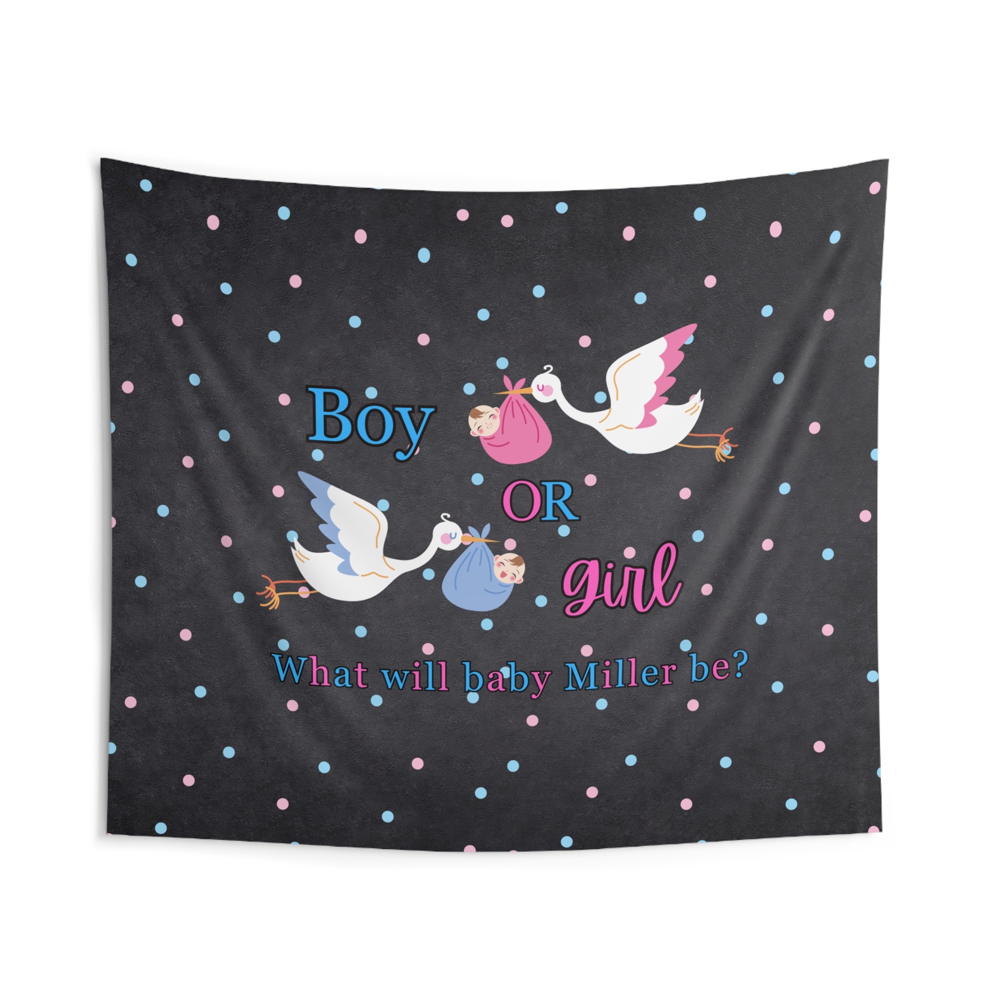 Custom Stork Boy or Girl Theme Gender Reveal Baby Shower Tapestry ...