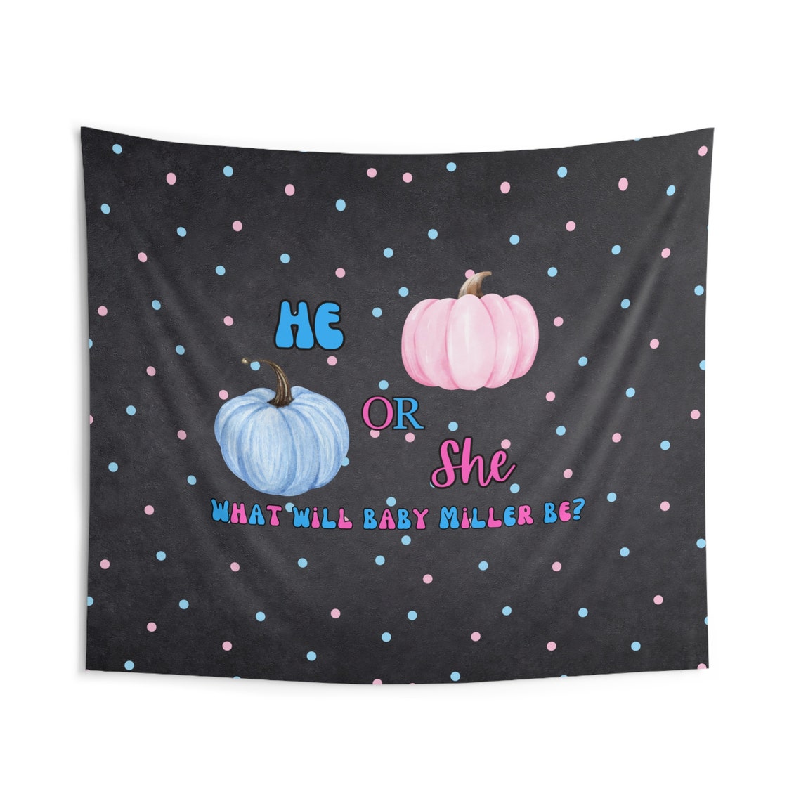 Custom Fall Pumpkin He or She Theme Gender Reveal Baby Shower Tapestry ...