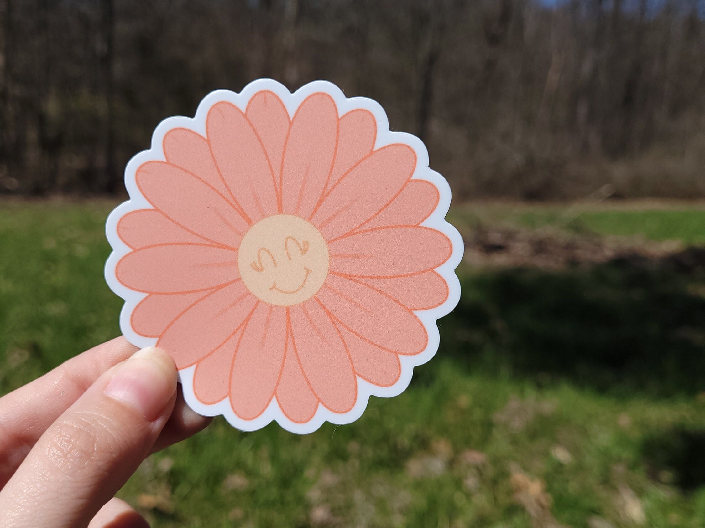 Smiley Daisey Flower Smiley Face Pink Daisey Sticker Vinyl Decal Water ...