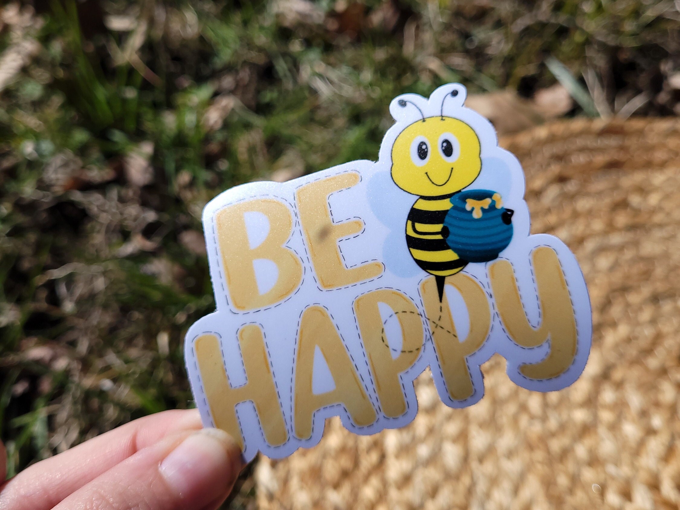 Bee Happy Sticker Bumble Bee Sticker Vinyl Decal Water Bottle Sticker ...