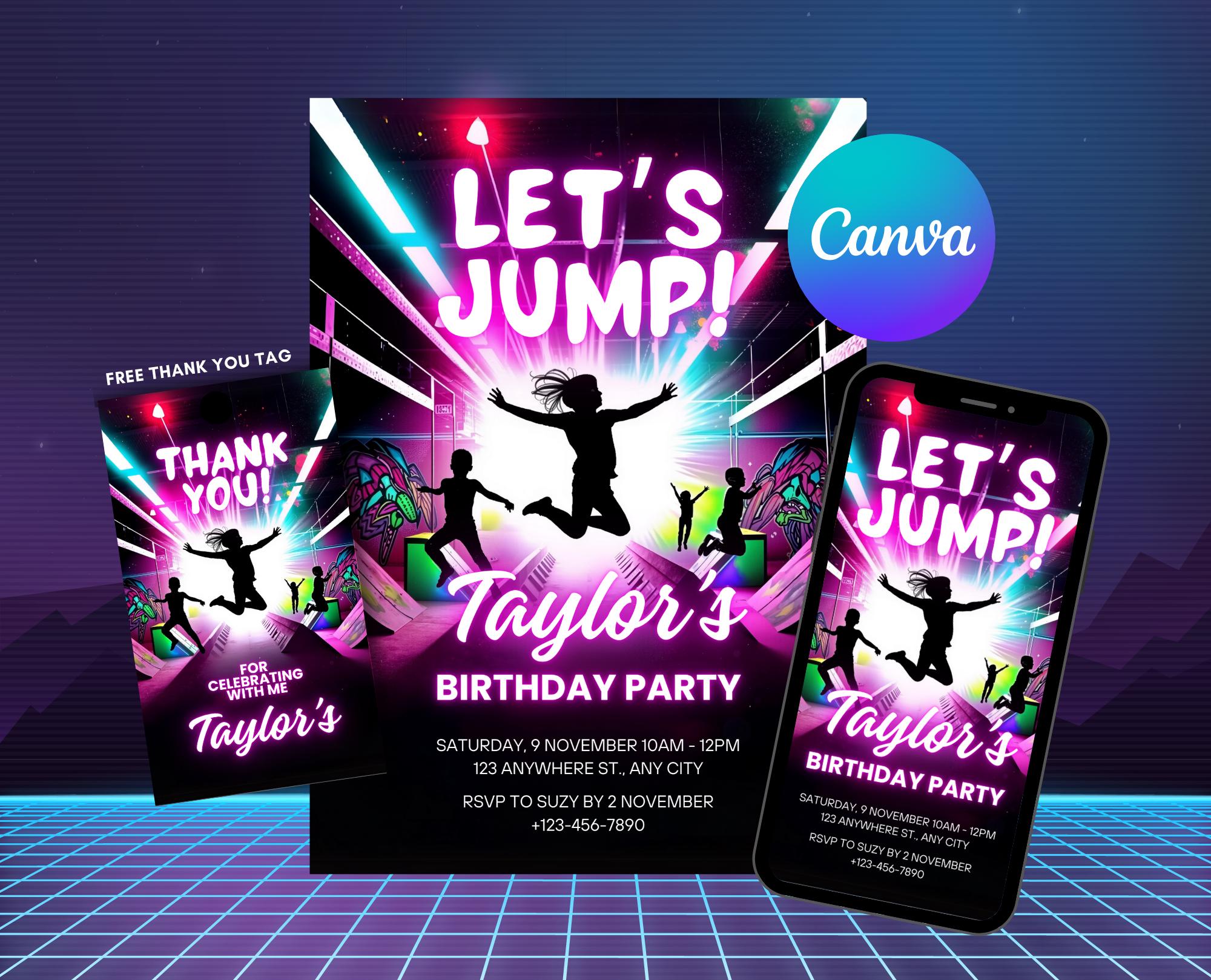Editable Trampoline Park Birthday Invitation | Urban Air Jump Party ...