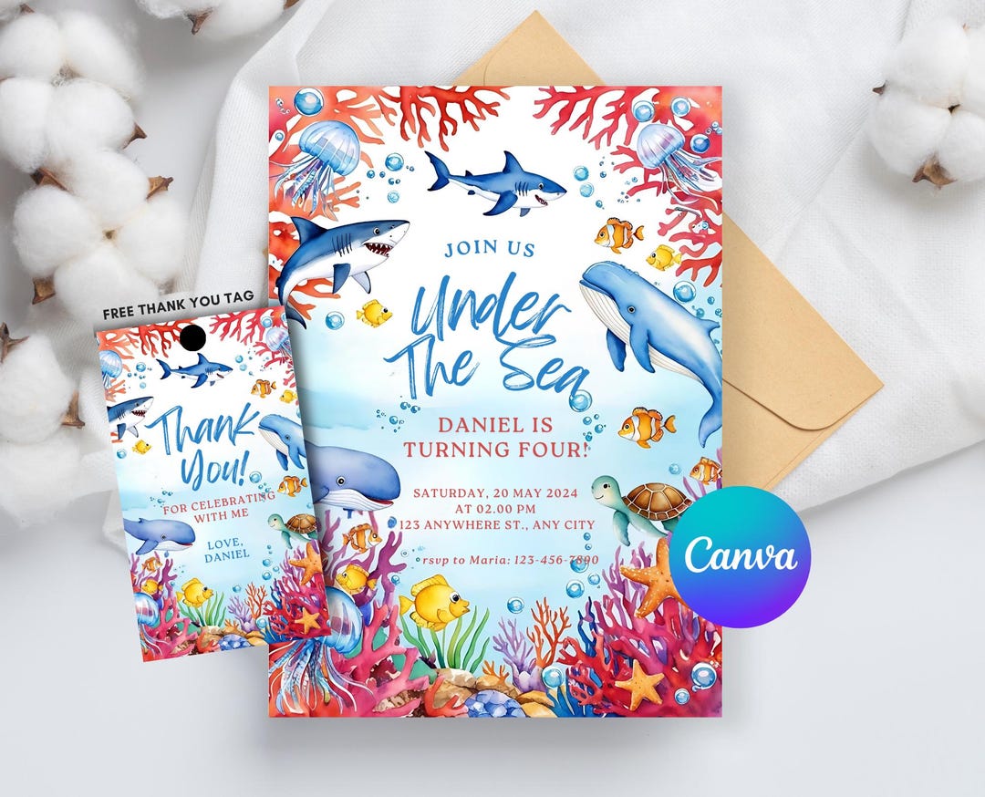 Editable Under the Sea Birthday Invitation, Ocean Party Invite ...