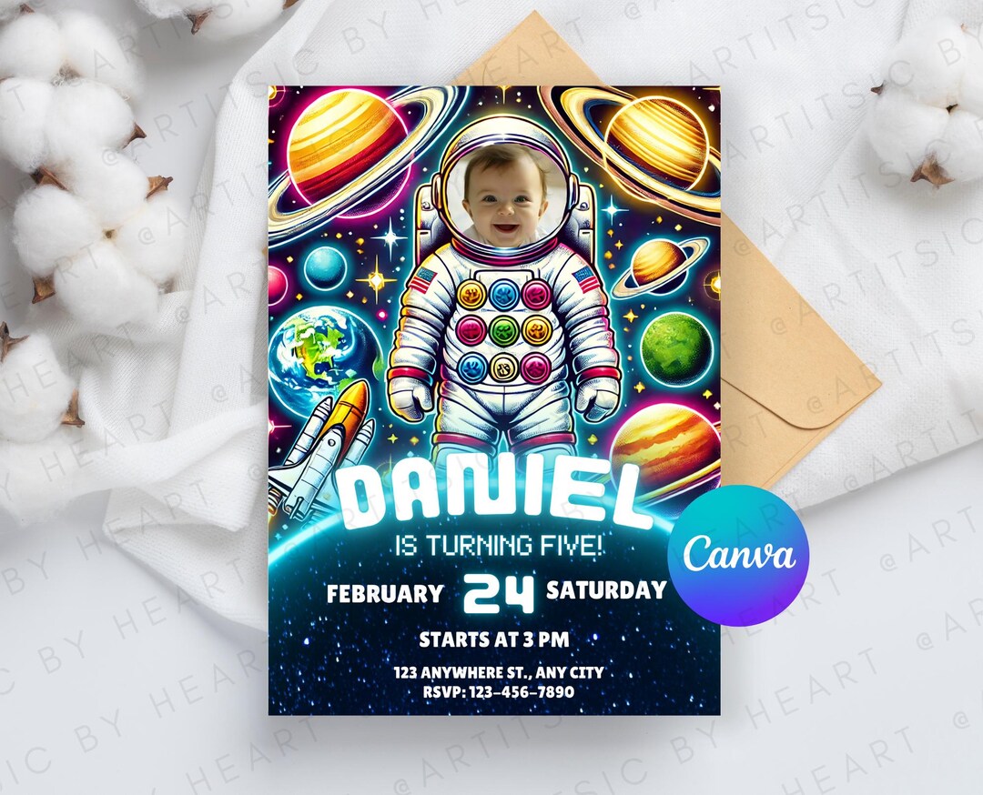 Editable Outer Space Birthday Invitation Template | Planets Rocket Ship ...