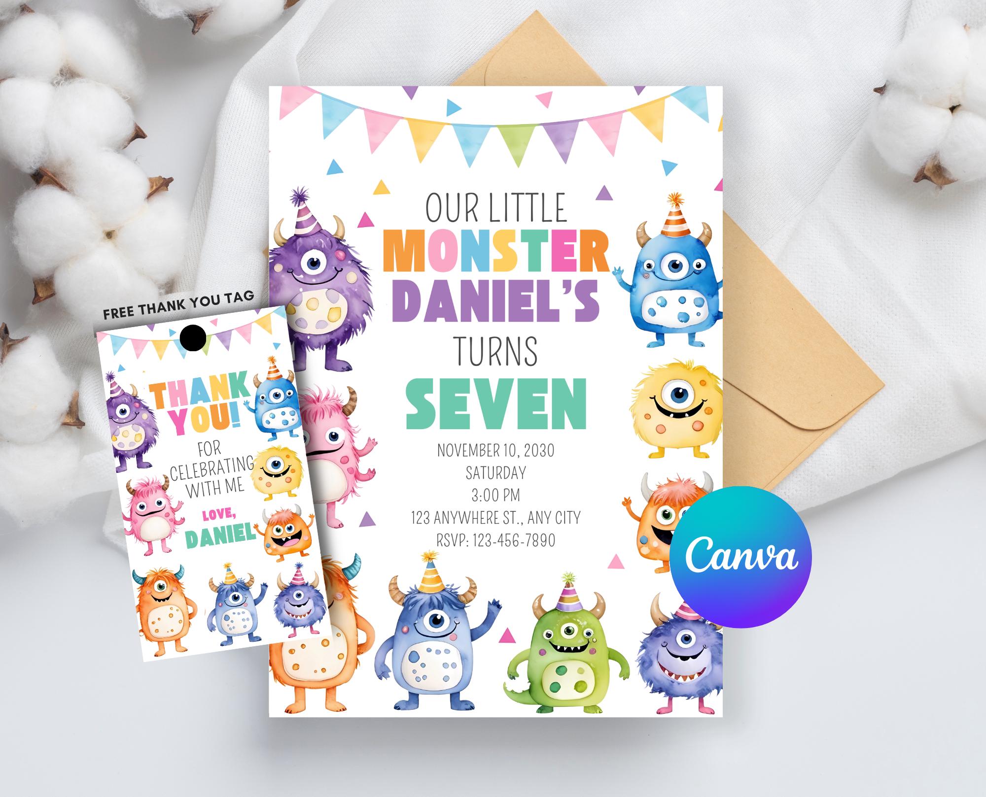 Editable Monster Birthday Invitation | Colorful Monster Party Invite ...