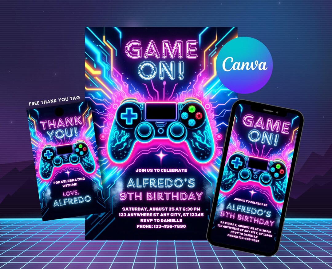 Editable Level up Birthday Invitation Video Game Party Invite Gamer ...