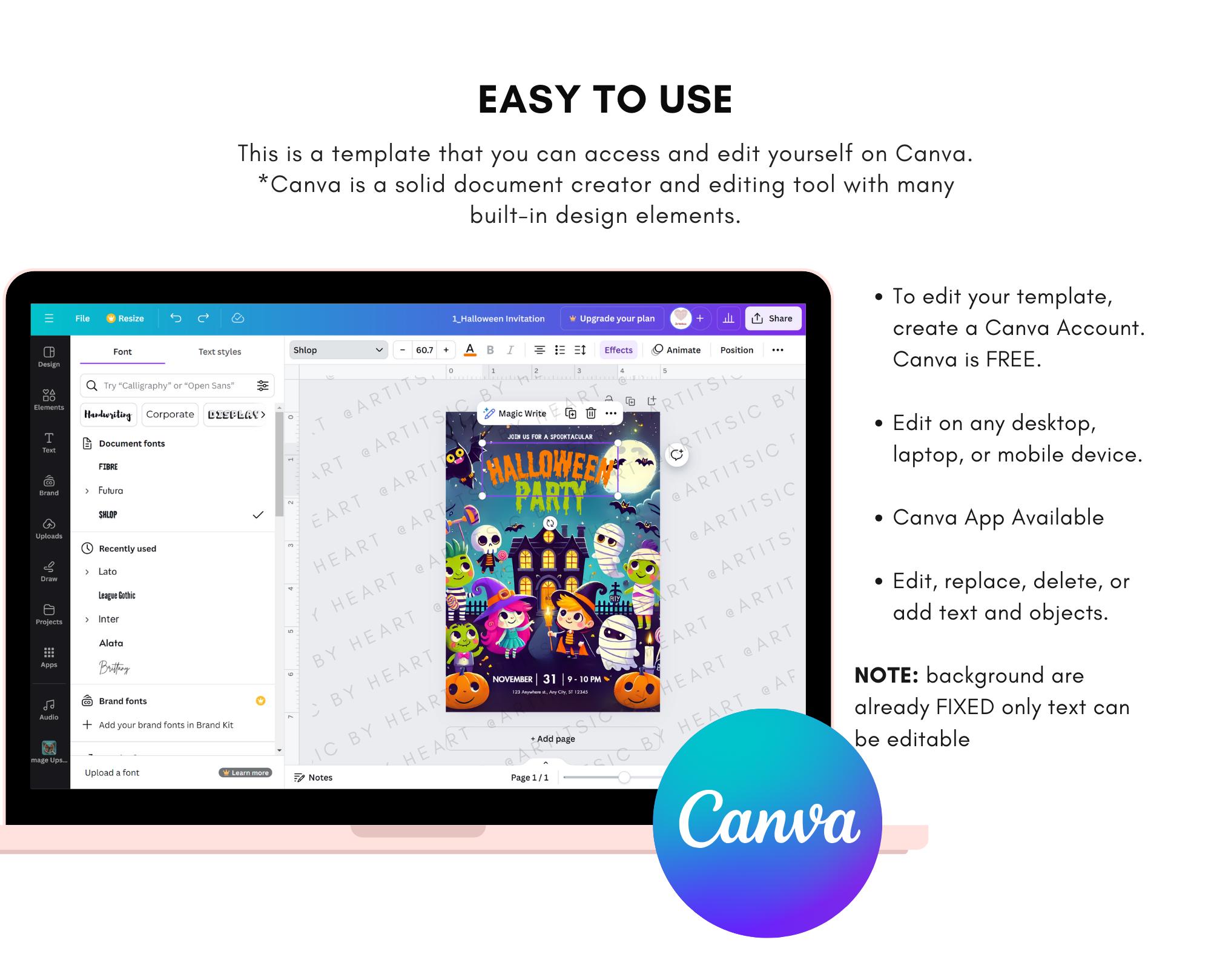 EDITABLE Kids Halloween Party Invitation, Cute Halloween Party, Spooky ...