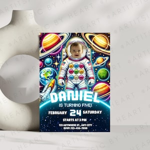 Editable Outer Space Birthday Invitation Template | Planets Rocket Ship ...