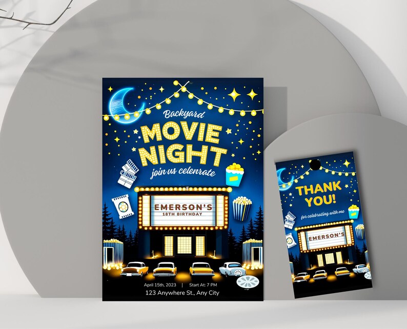 Movie Night Birthday Invitation | Backyard Outdoor Party | Drive-in ...
