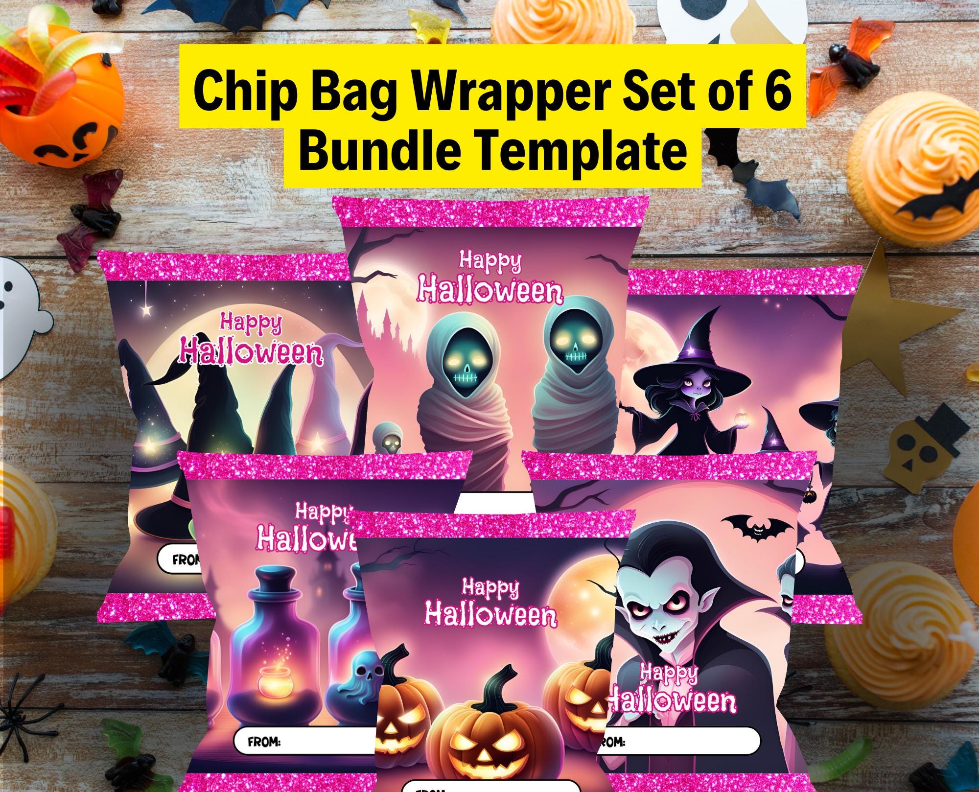 EDITABLE Halloween Chip Bag Wrapper Set of 6 Bundle Template. Printable ...