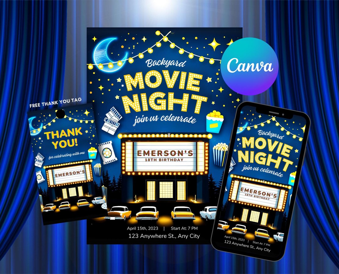 Movie Night Birthday Invitation | Backyard Outdoor Party | Drive-in ...