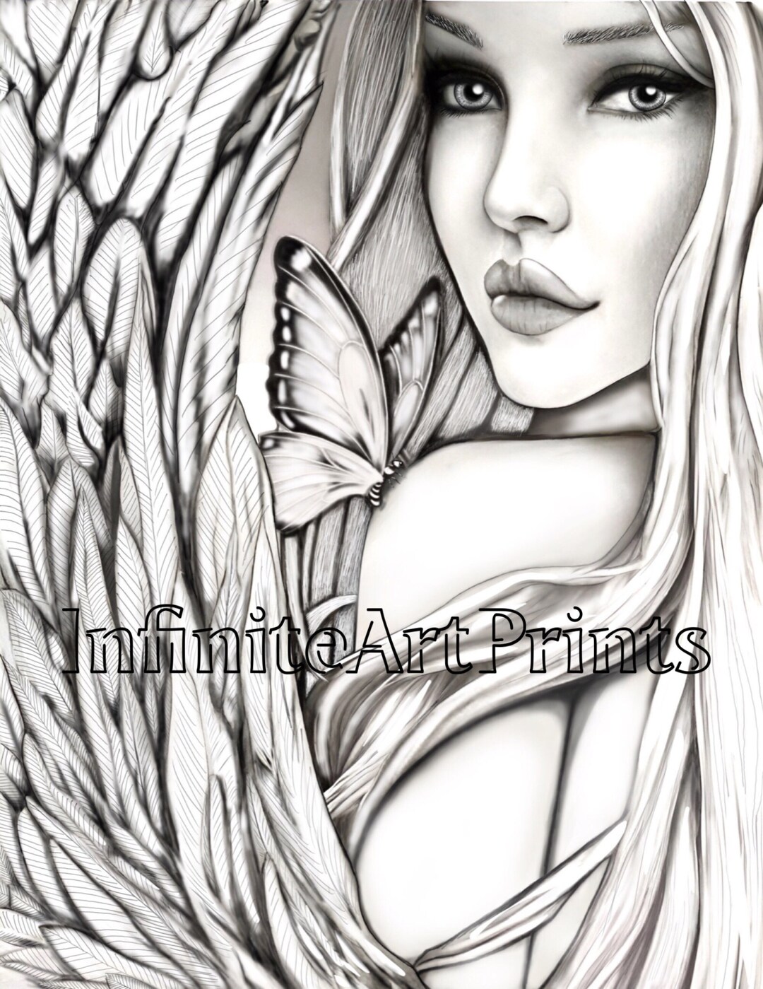 Beautiful Christmas Angel Coloring Page, Colouring, Greyscale ...