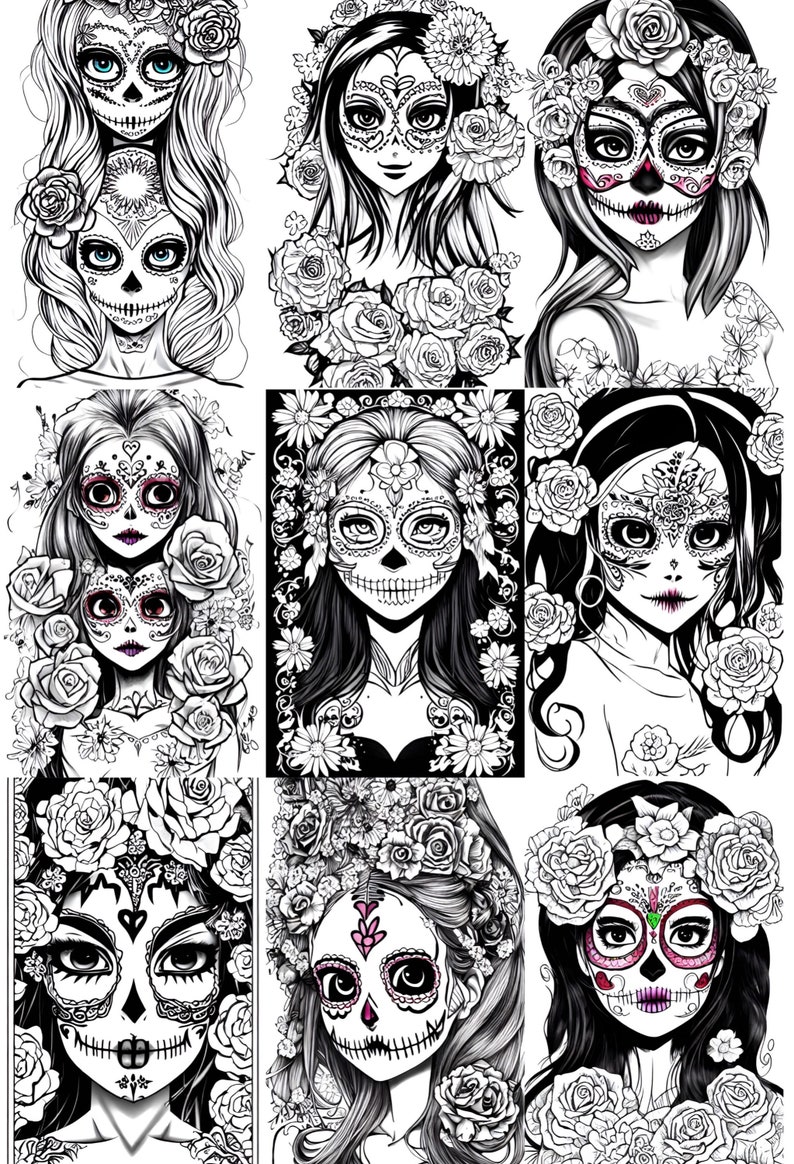 Sugar Skull Coloring Pages Instant Download Printable File, Dia De Los ...