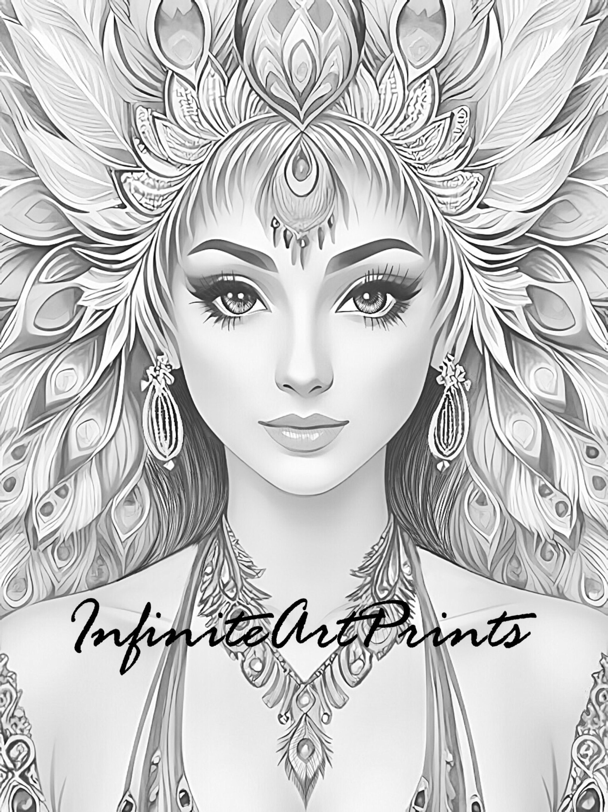 Dibujo Para Colorear De Fantasy Peacock Lady Dibujo Para Colorear Adulto Premium Colores En