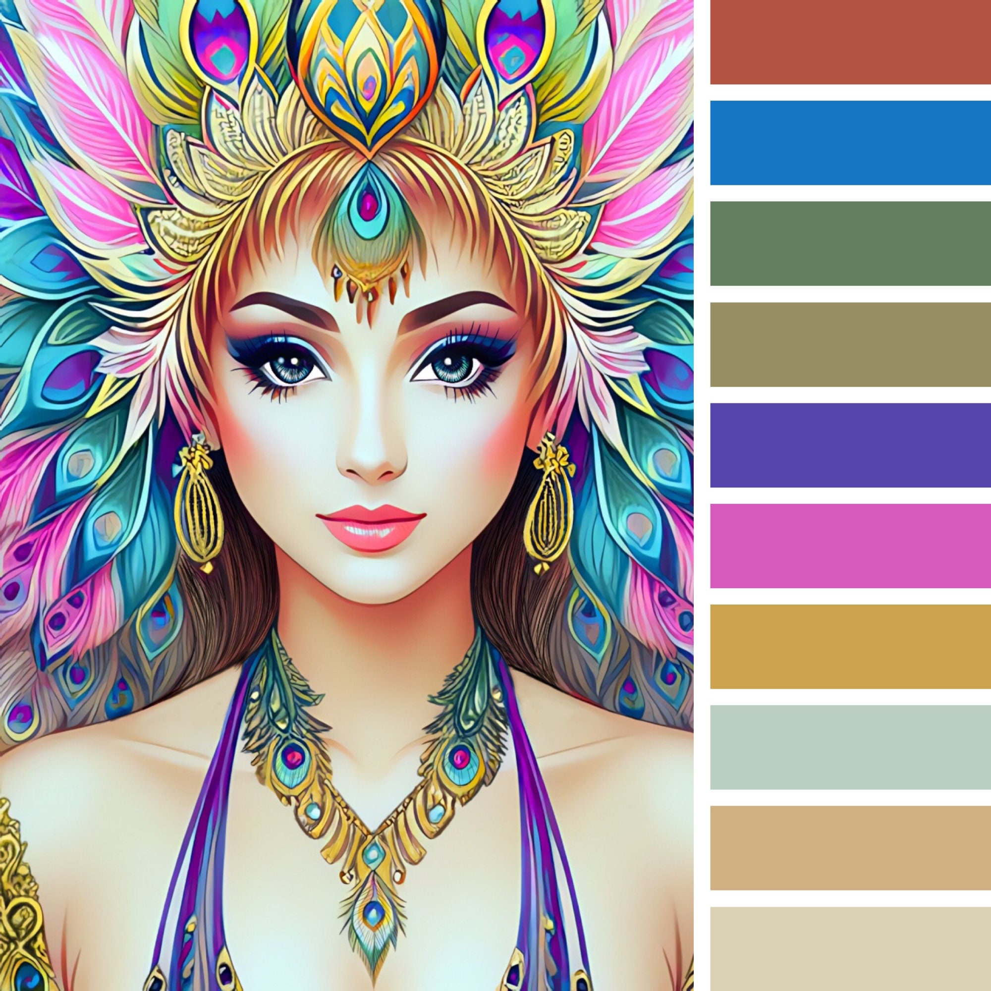 Dibujo Para Colorear De Fantasy Peacock Lady Dibujo Para Colorear Adulto Premium Colores En