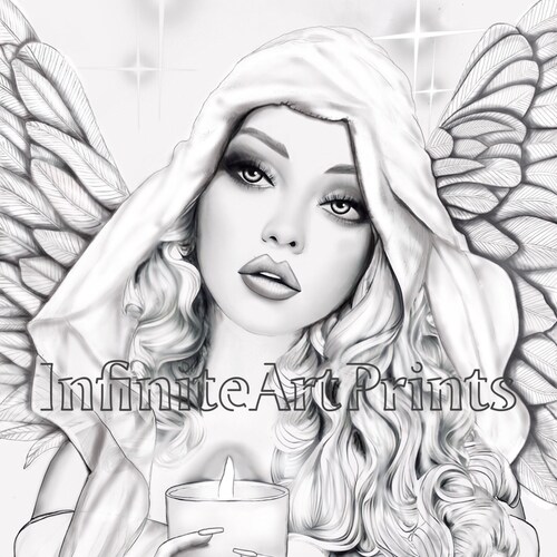 Noelle Greyscale Coloring Page Christmas Colouring Page - Etsy