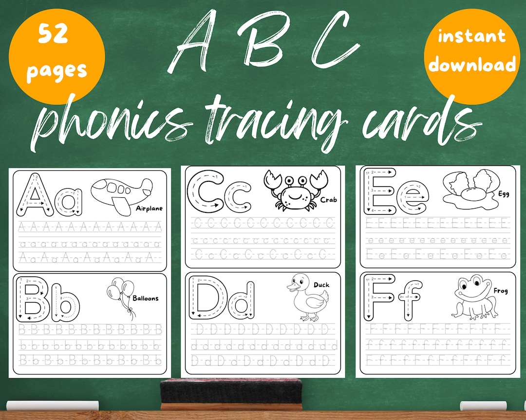 52 PAGES ABC PHONICS Tracing Cards, Preschool, Toddler, Kindergarten ...