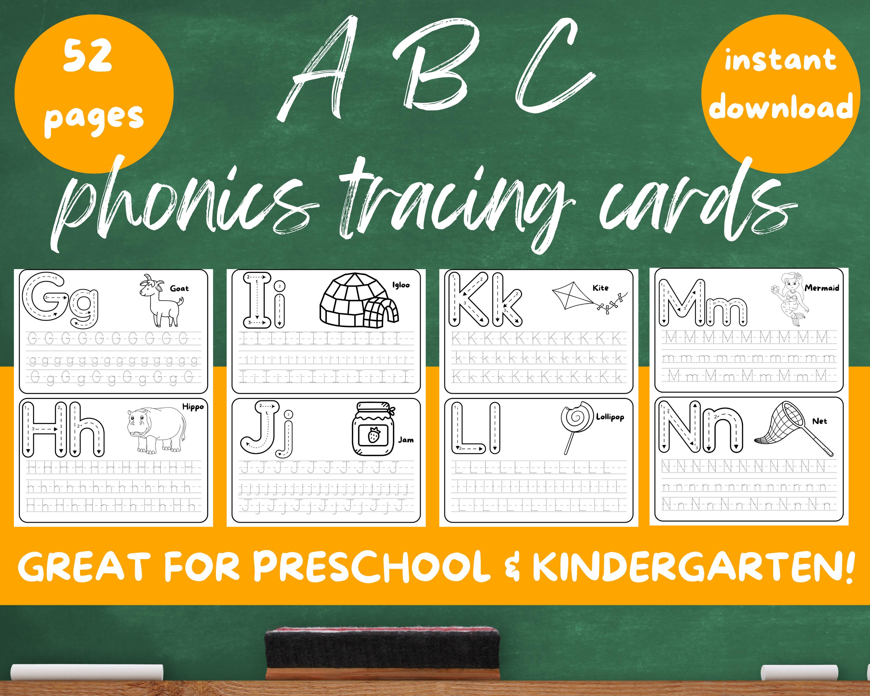52 PAGES ABC PHONICS Tracing Cards, Preschool, Toddler, Kindergarten ...