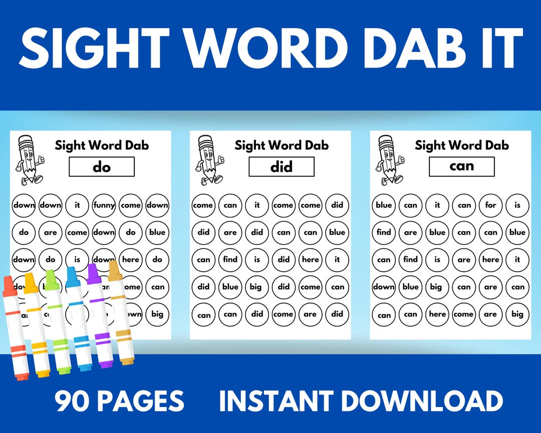 90 Pg Sight Word Dab It Worksheet, Preschool Printable (digital ...