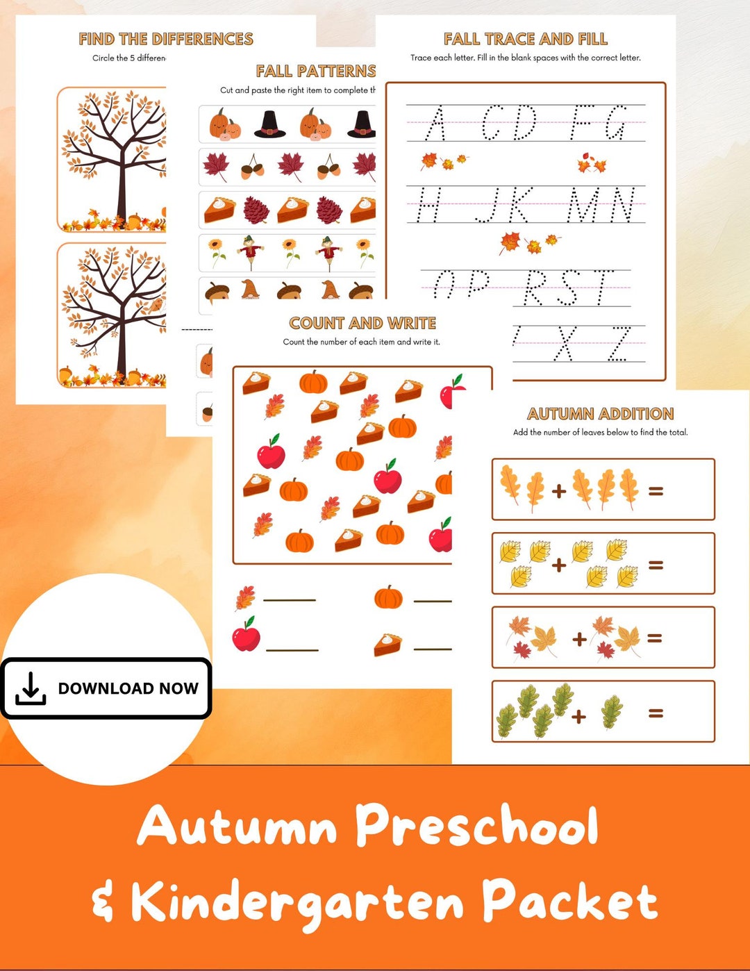 Printable Autumn Packet, 15 Pg Printable, Preschool, Kindergarten ...
