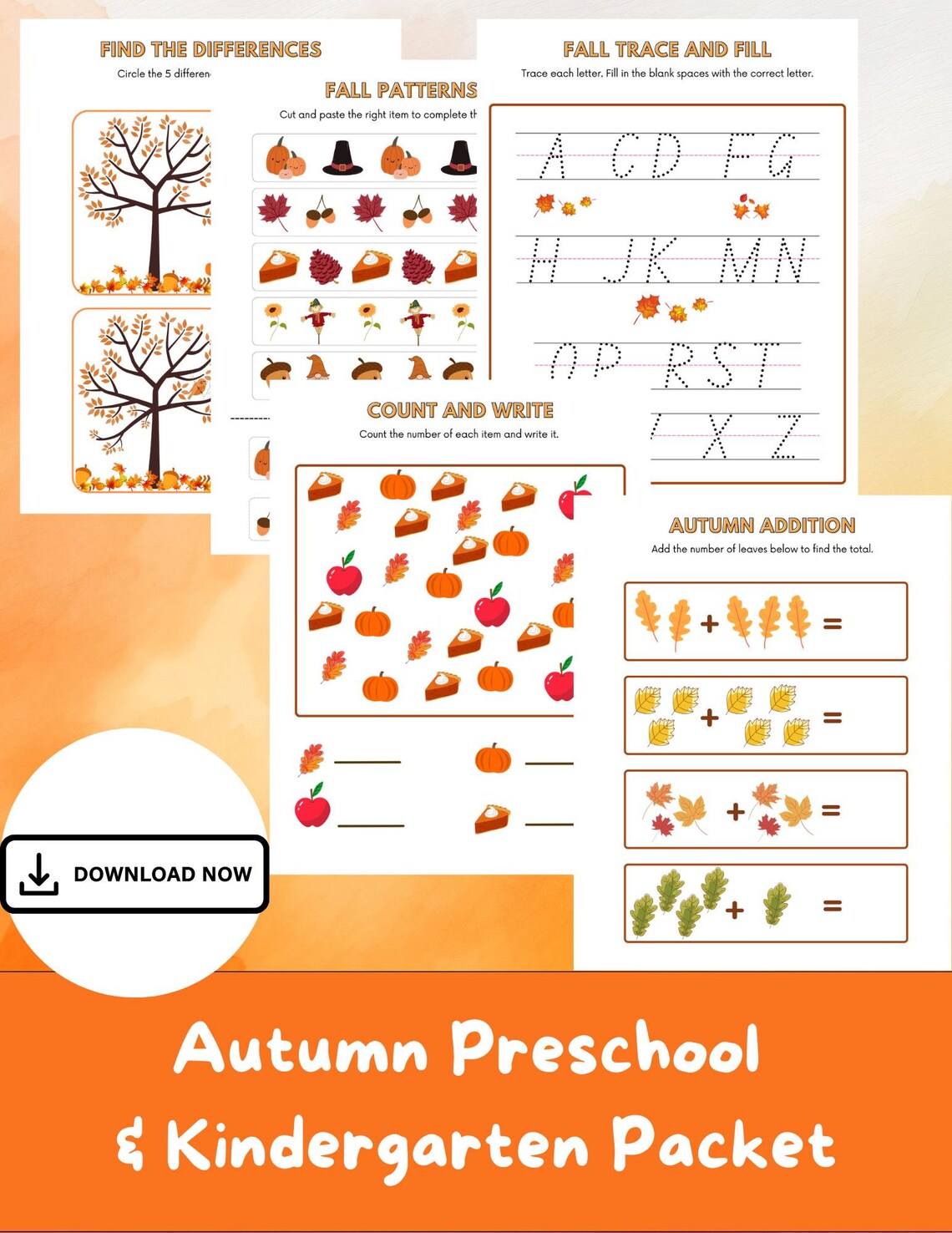 Printable Autumn Packet, 15 Pg Printable, Preschool, Kindergarten ...
