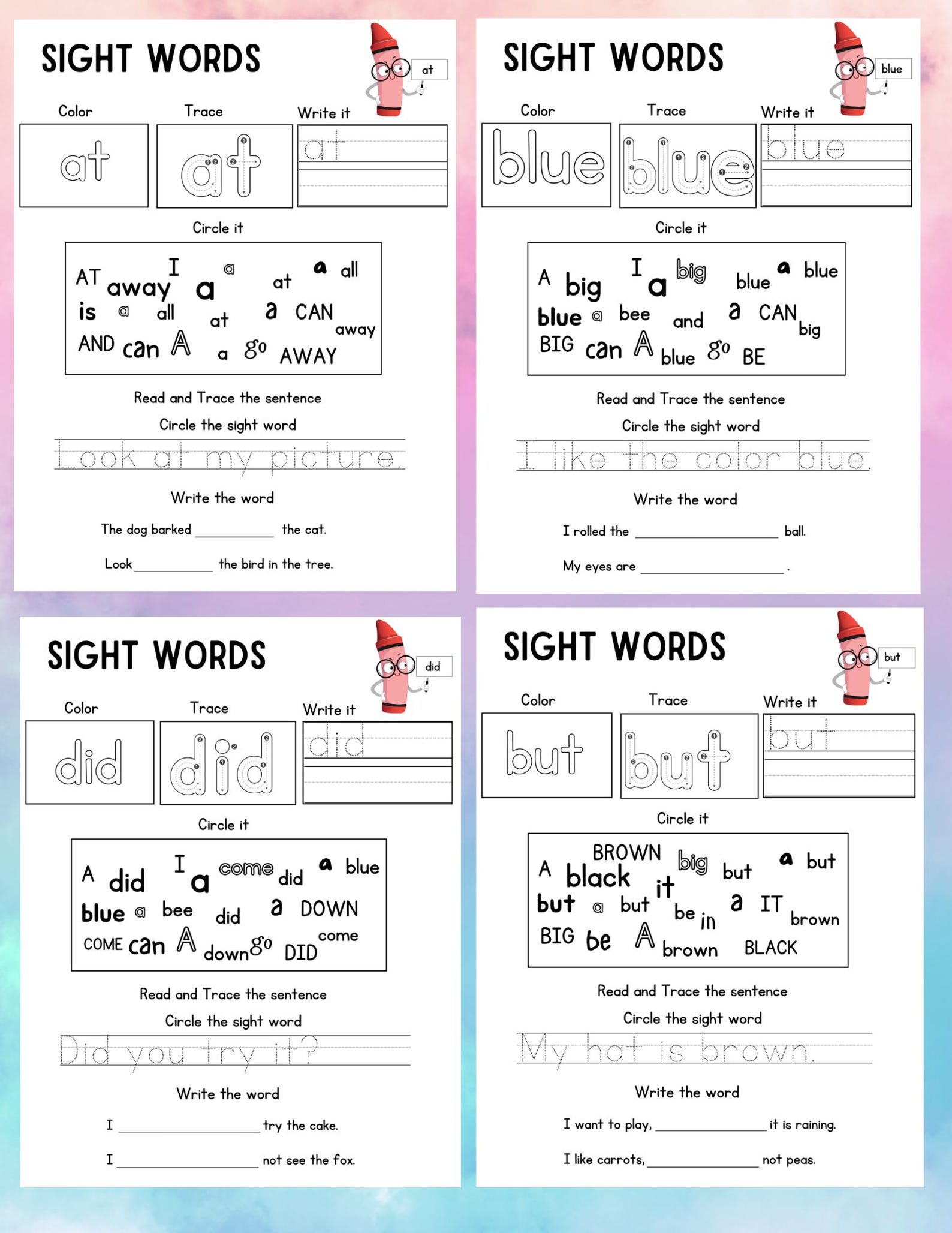 SIGHT WORDS Printable Worksheet, 90 Sight Words Pdf, Preschool, Pre-k ...