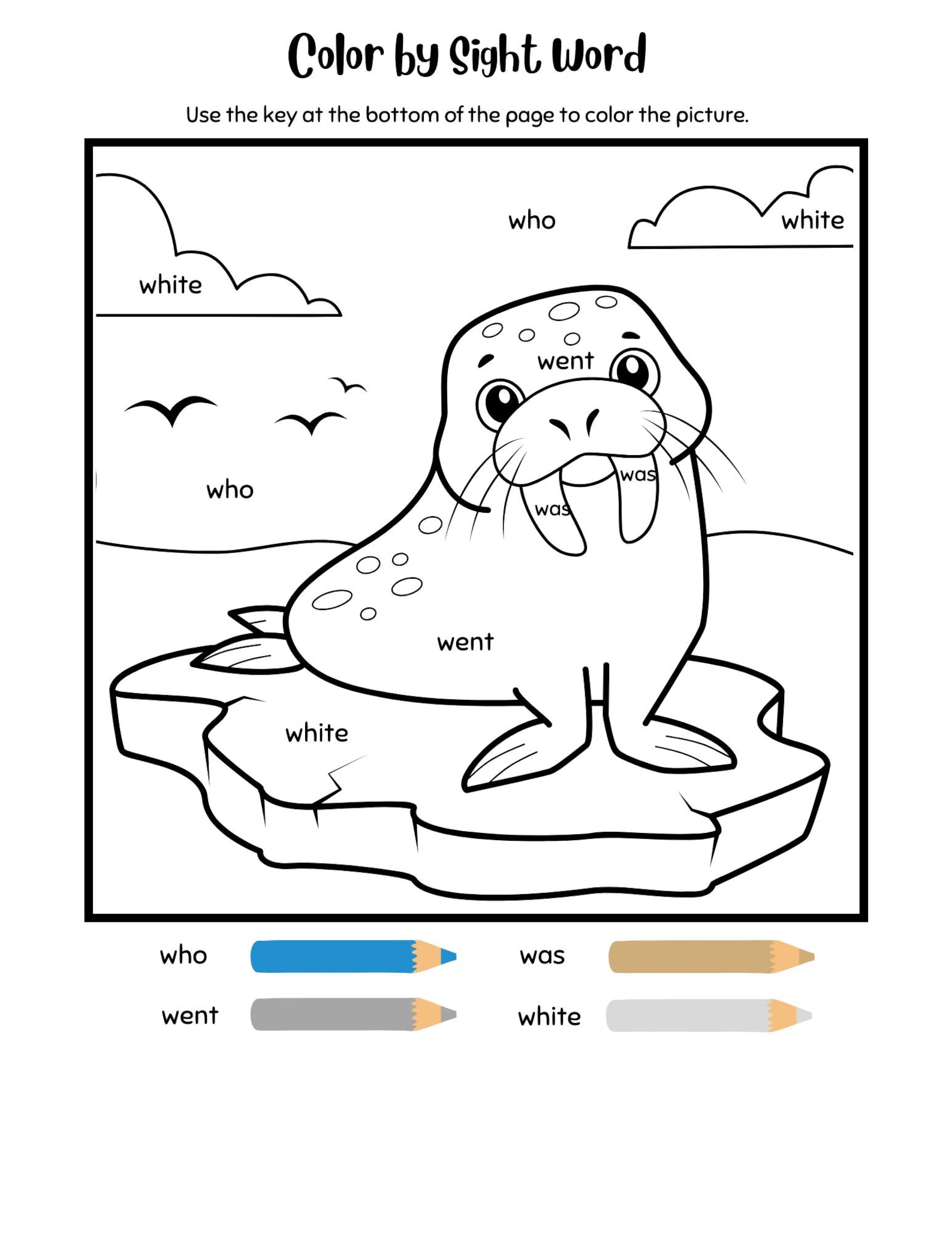 SIGHT WORDS, Color by Sight Words, Printable 10 Page Pdf, Preschool ...