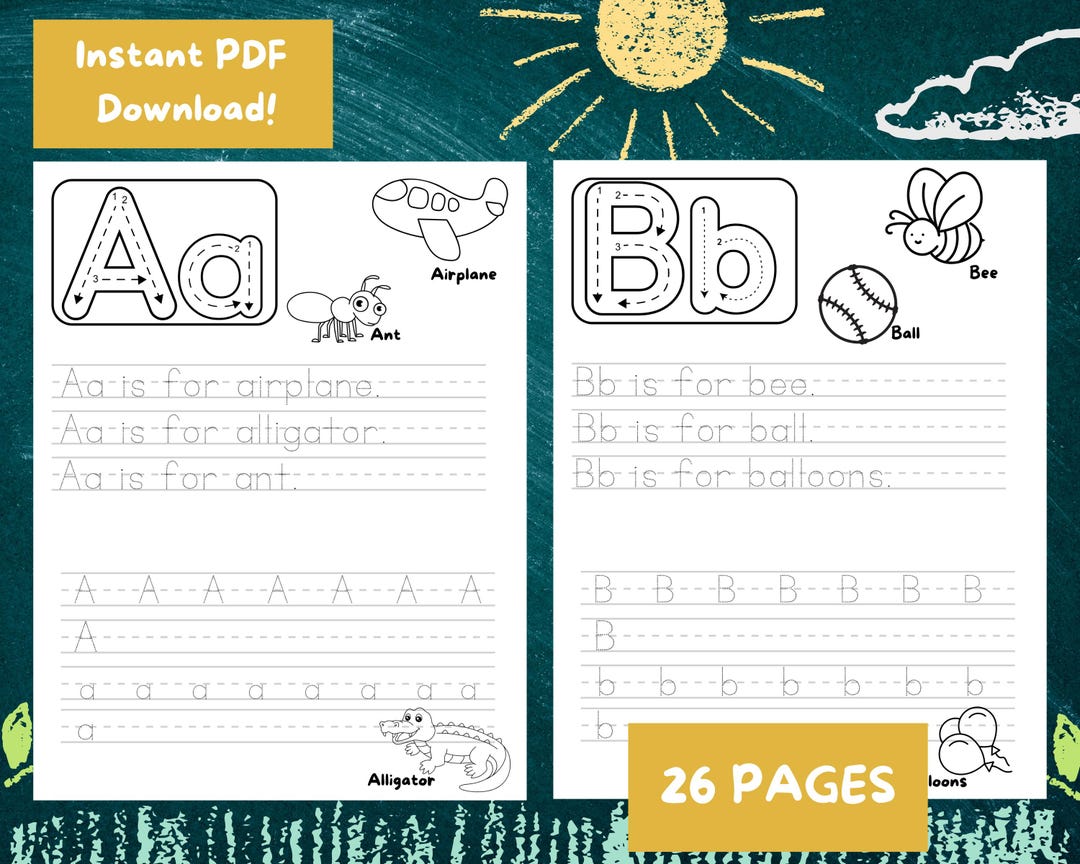 26 Printable ALPHABET & PHONICS Worksheets, Trace ABC, Preschool ...