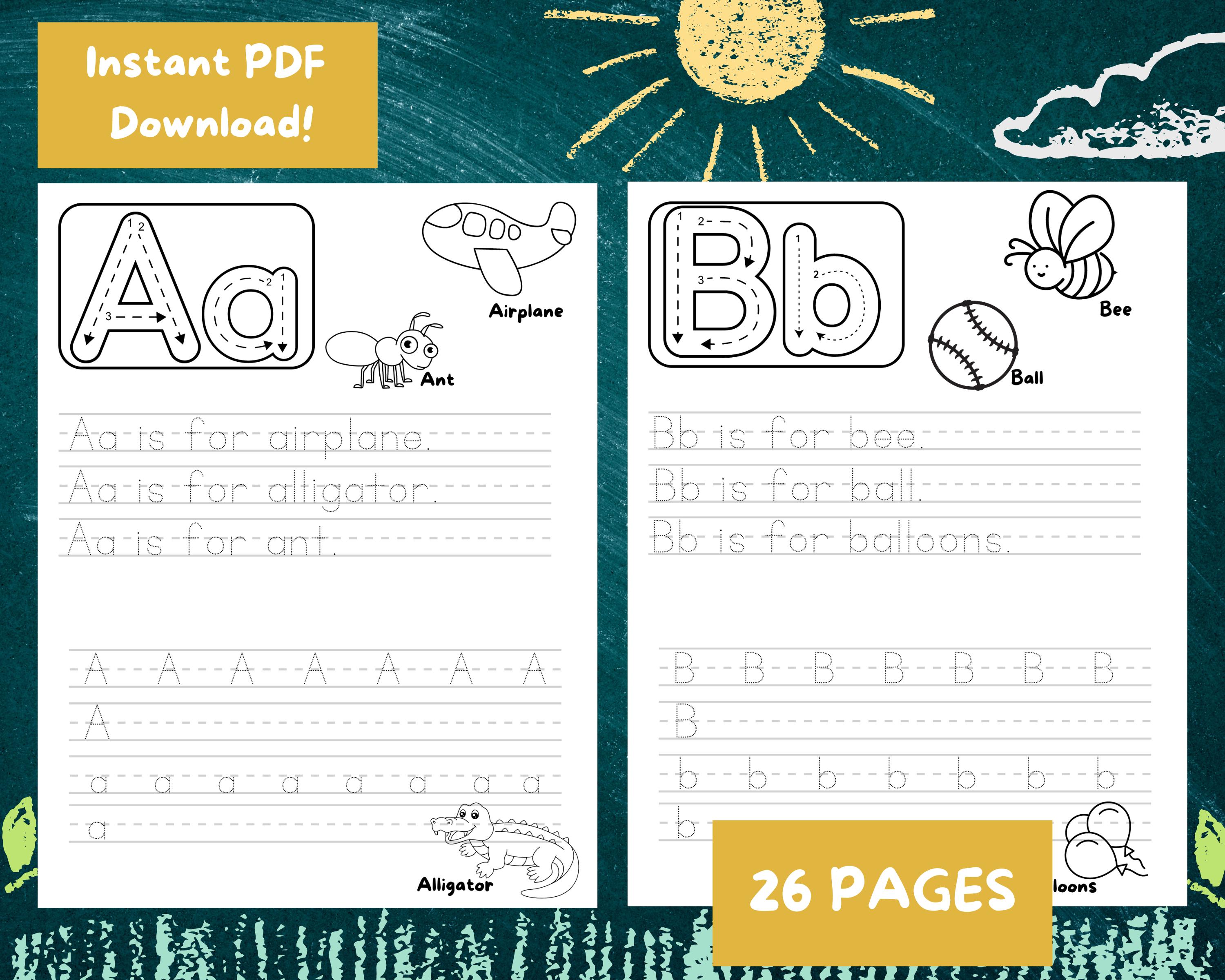 26 Printable ALPHABET & PHONICS Worksheets, Trace ABC, Preschool ...