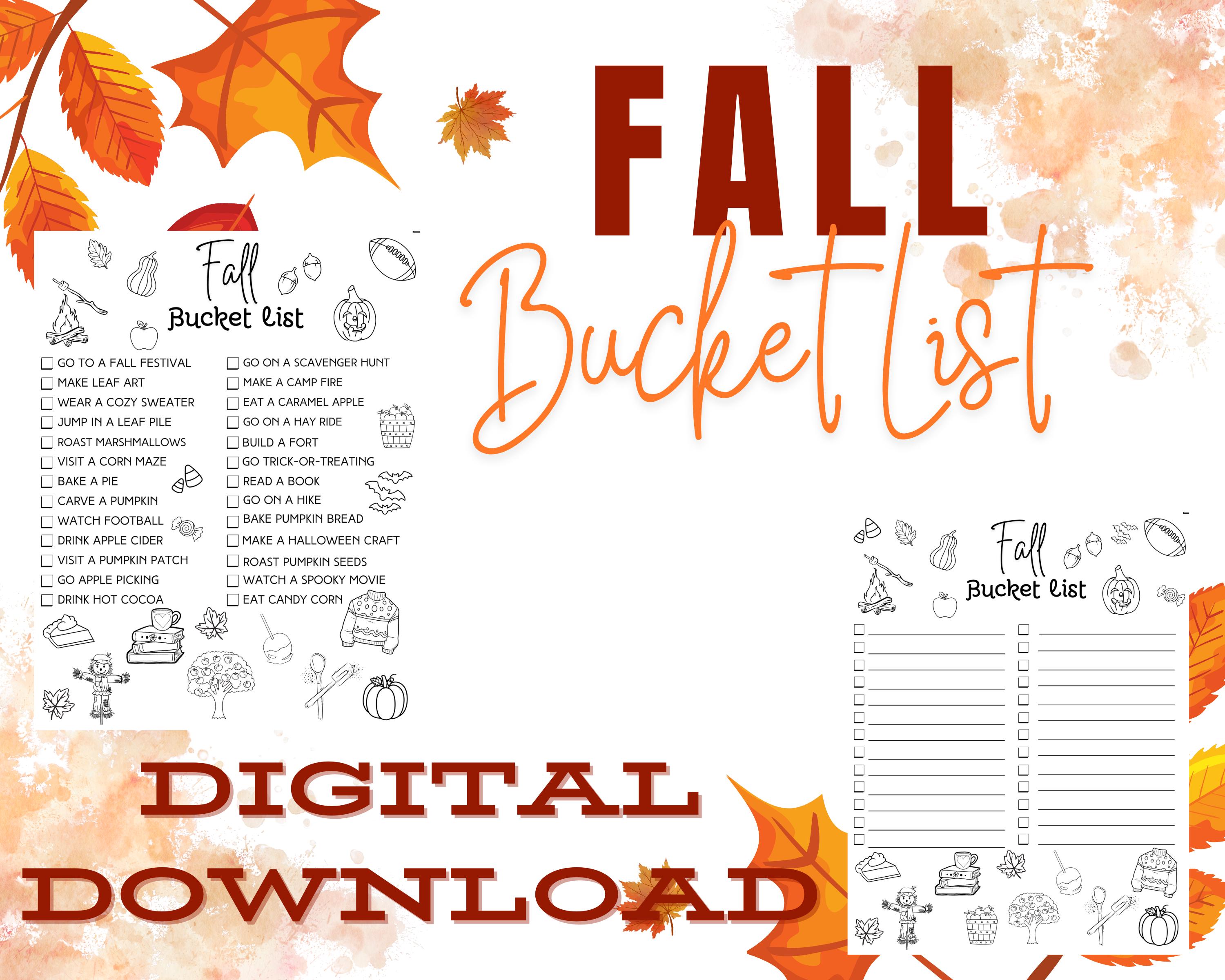FALL Printable Bucket List, Autumn Bucket List, Fall Autumn Activities ...