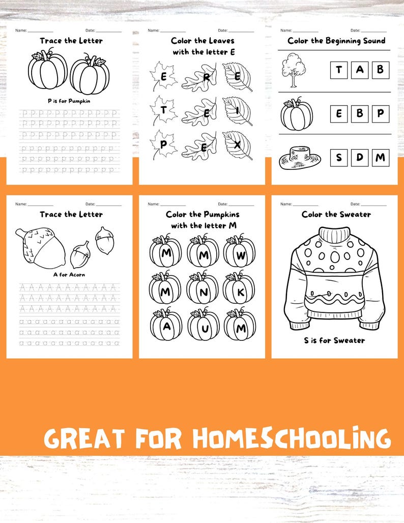 Fall Activity Worksheet Bundle for Preschool and Kindergarten (digital ...