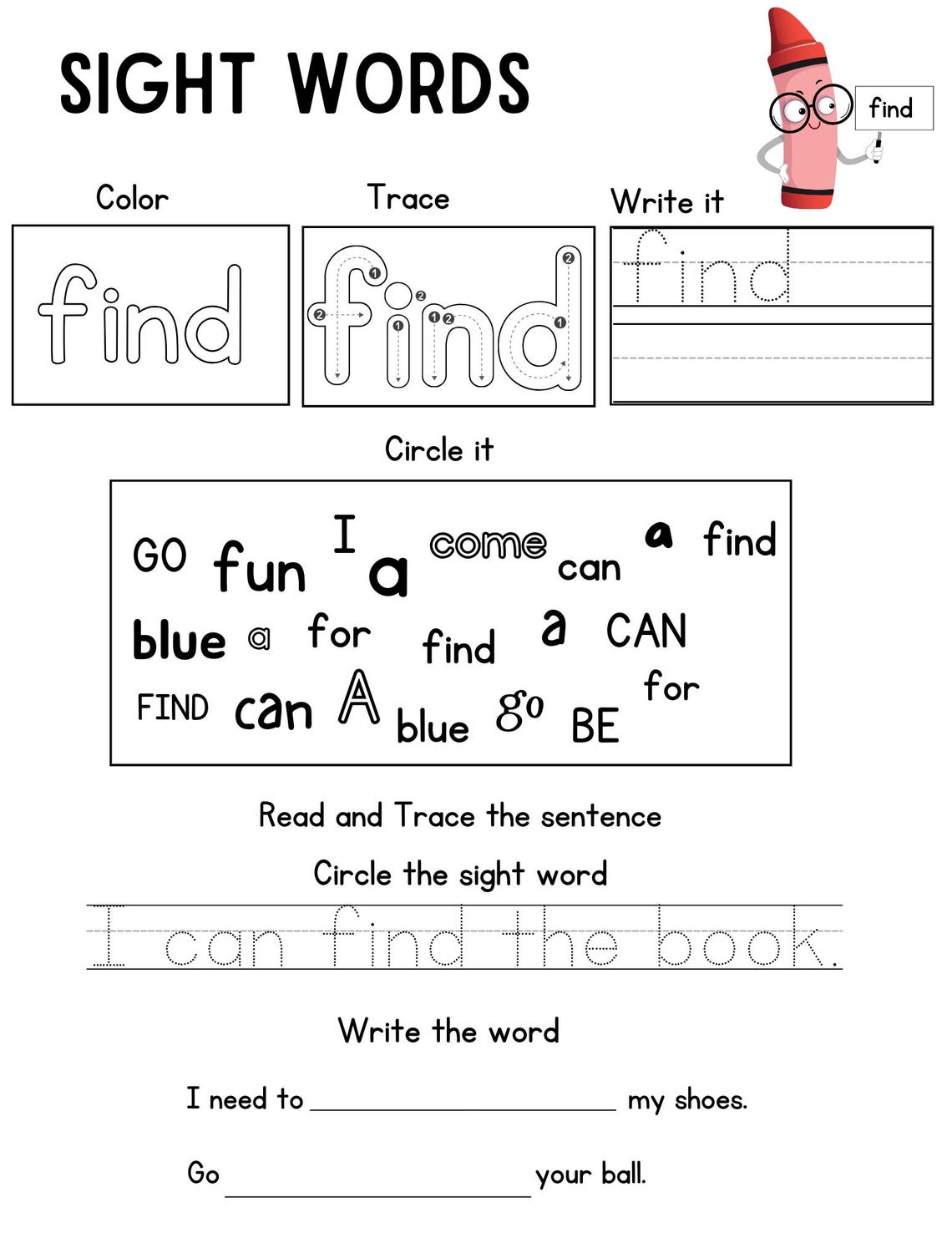 SIGHT WORDS Printable Worksheet, 90 Sight Words Pdf, Preschool, Pre-k ...