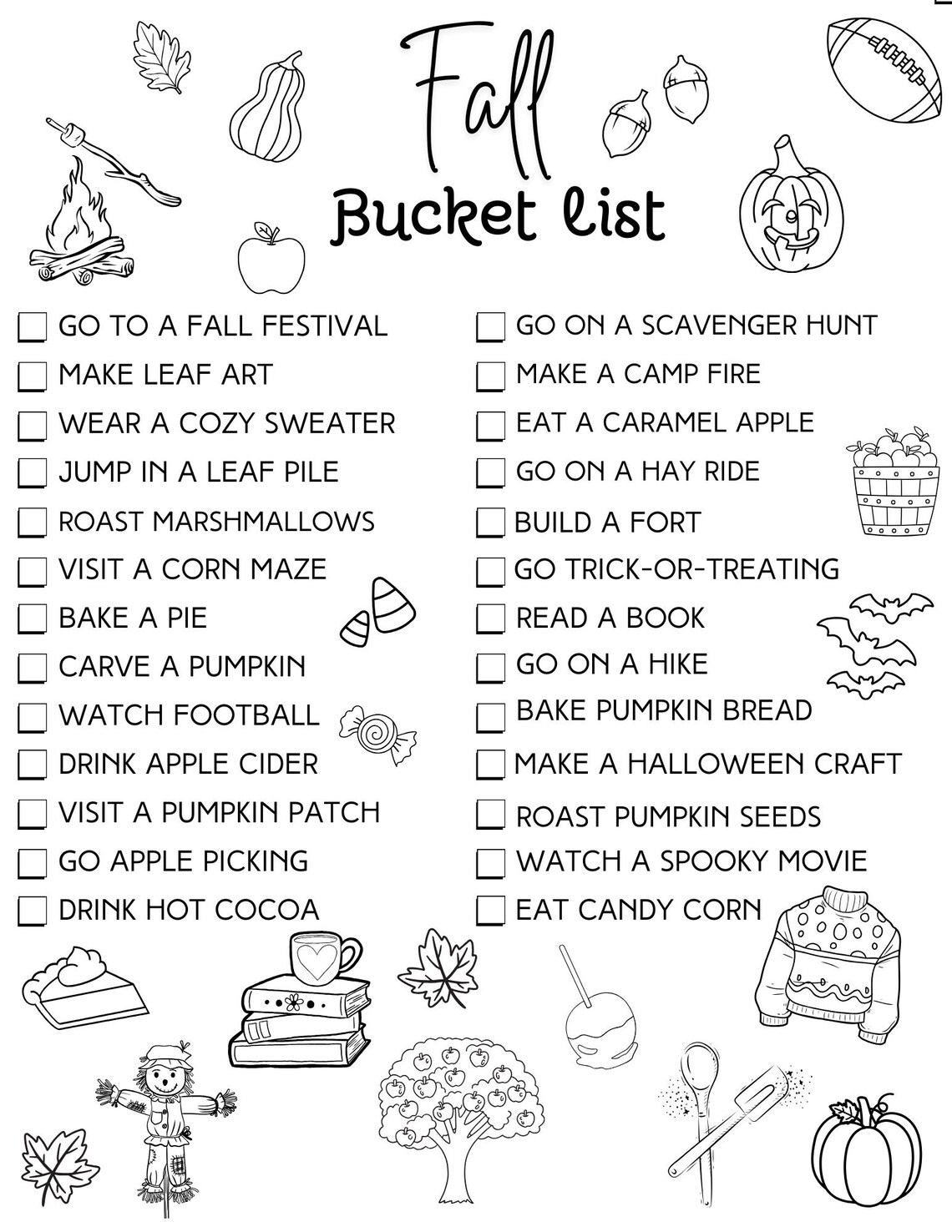 FALL Printable Bucket List, Autumn Bucket List, Fall Autumn Activities ...