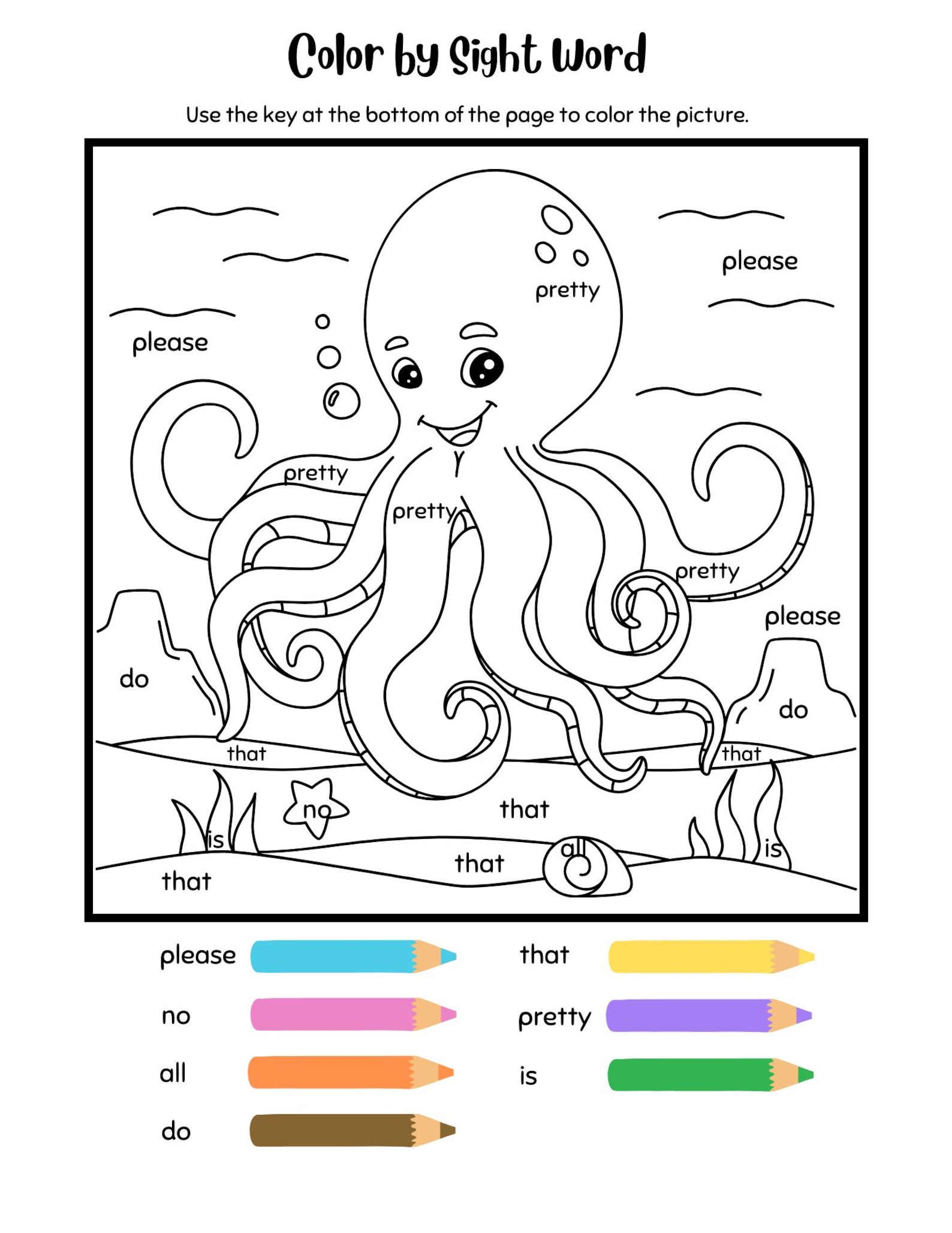SIGHT WORDS, Color by Sight Words, Printable 10 Page Pdf, Preschool ...