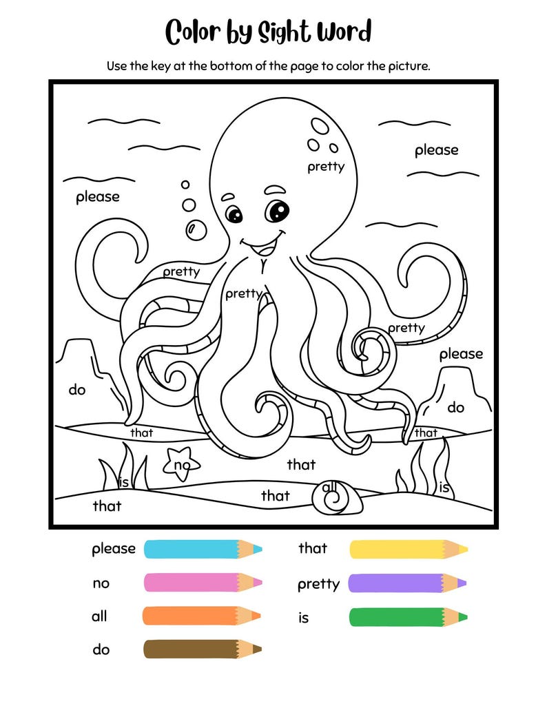 SIGHT WORDS, Color by Sight Words, Printable 10 Page Pdf, Preschool ...