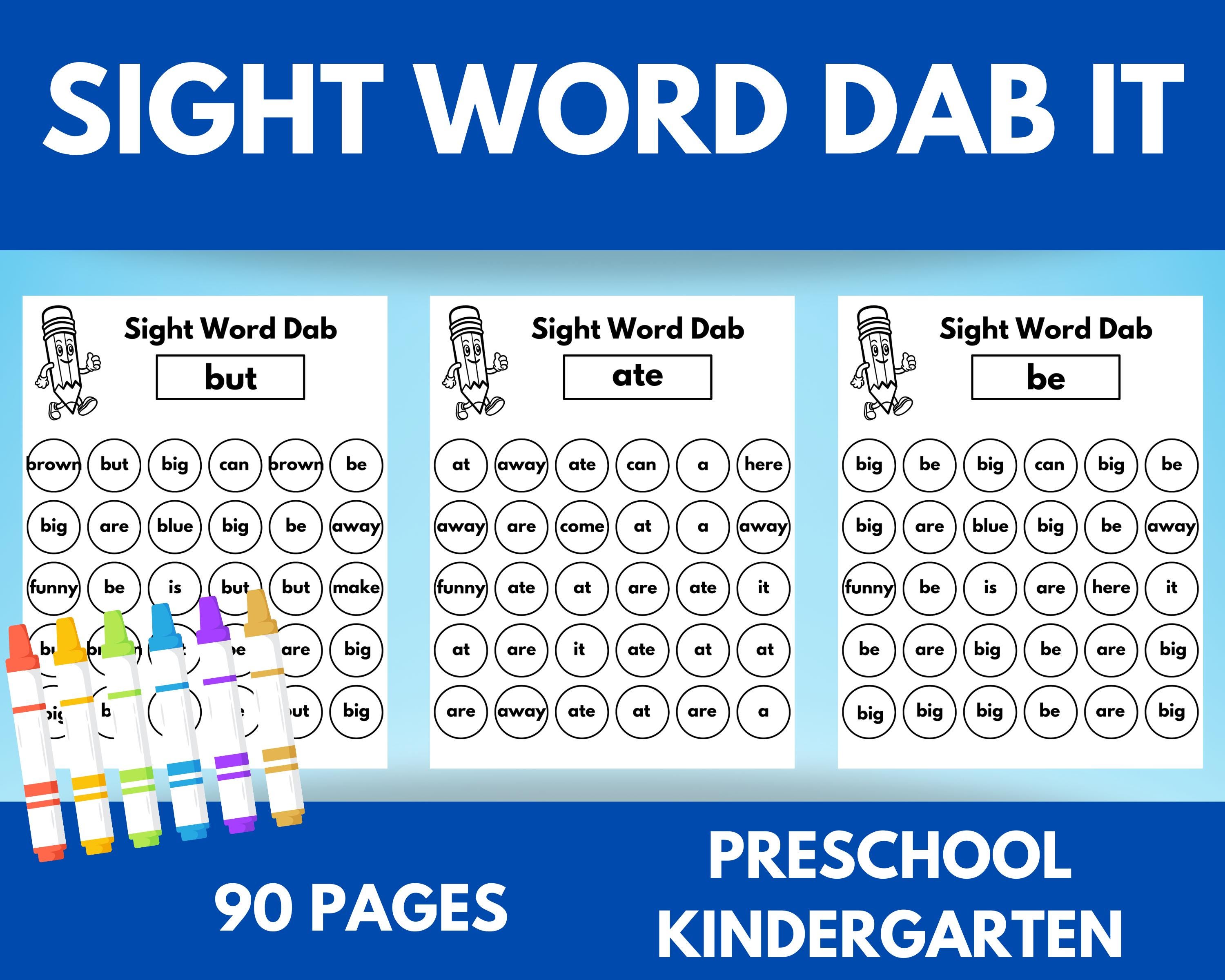 90 Pg Sight Word Dab It Worksheet, Preschool Printable (digital ...