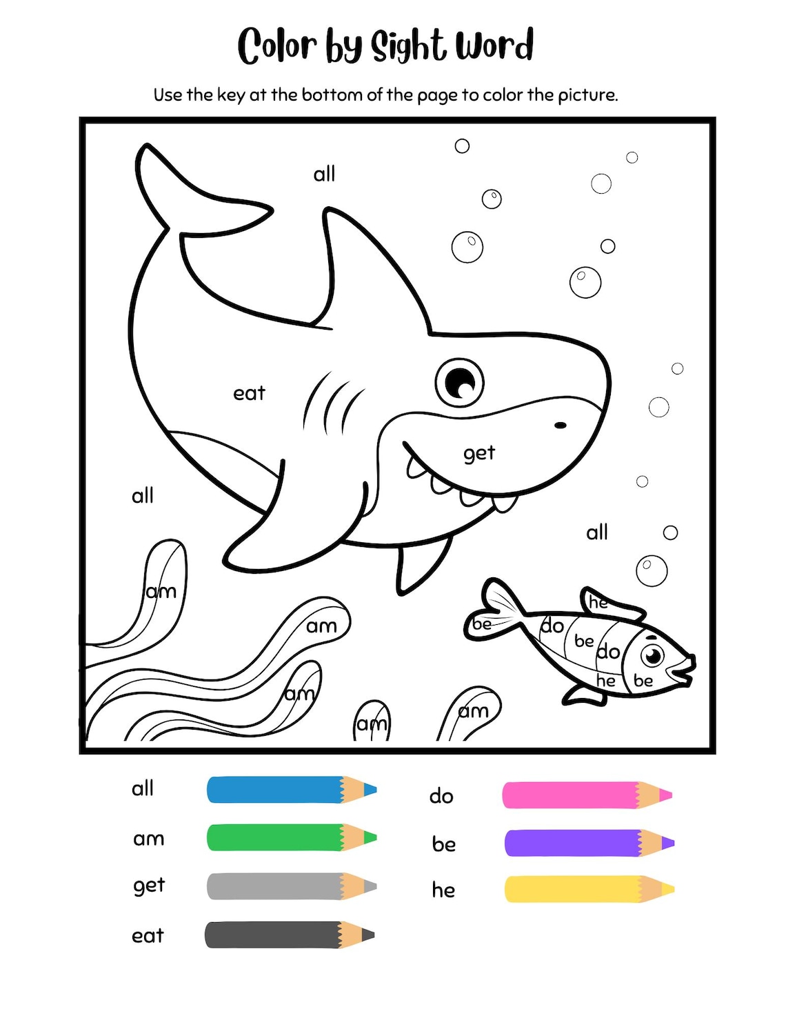 SIGHT WORDS, Color by Sight Words, Printable 10 Page Pdf, Preschool ...