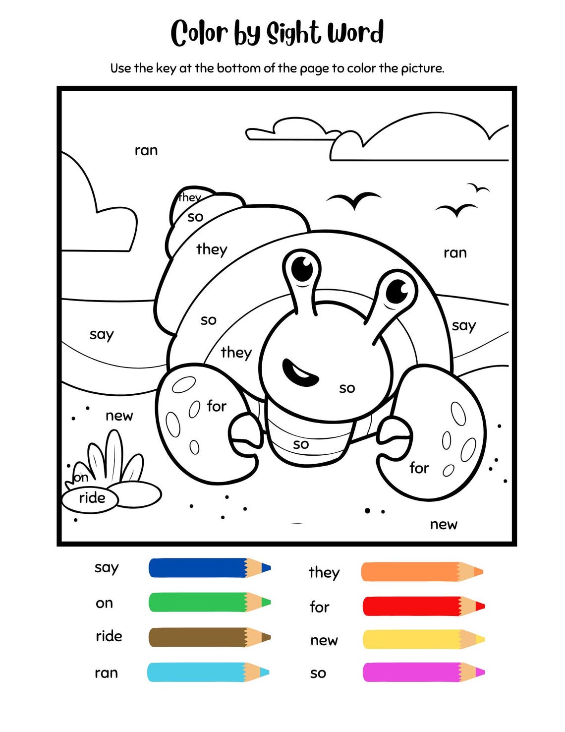 SIGHT WORDS, Color by Sight Words, Printable 10 Page Pdf, Preschool ...
