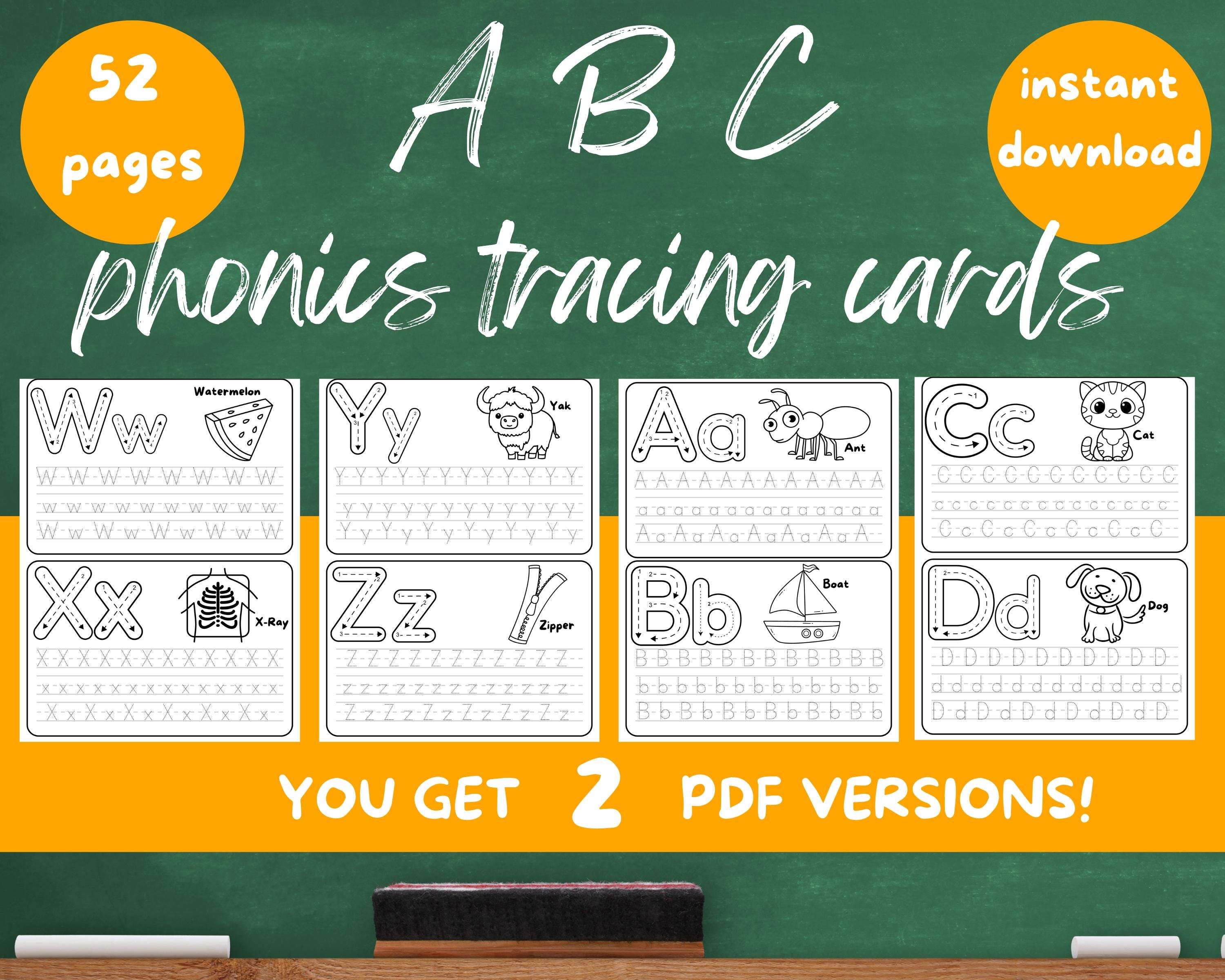 52 PAGES ABC PHONICS Tracing Cards, Preschool, Toddler, Kindergarten ...