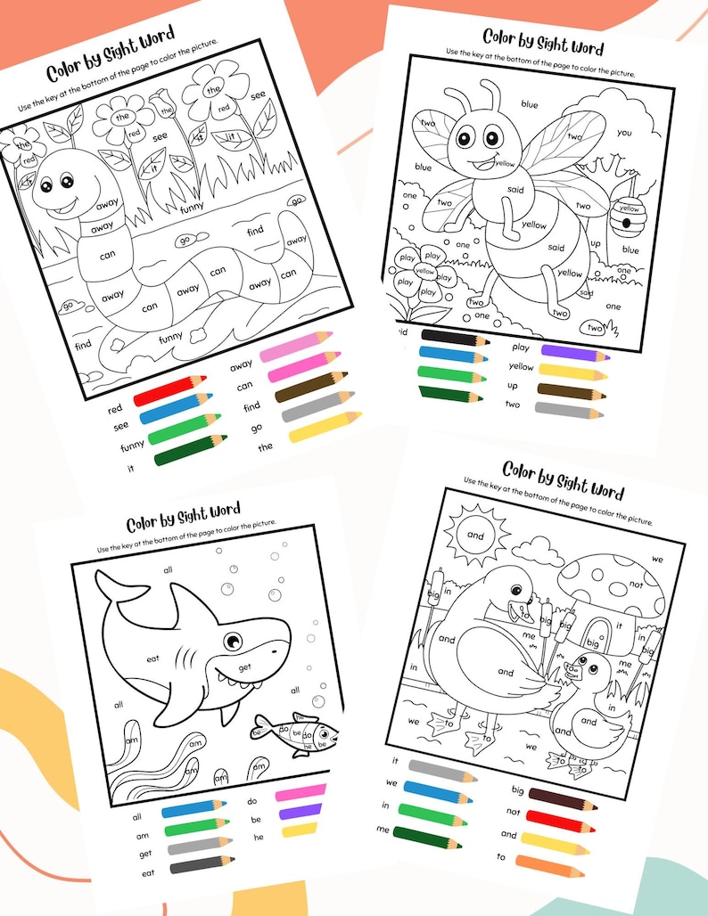 SIGHT WORDS, Color by Sight Words, Printable 10 Page Pdf, Preschool ...