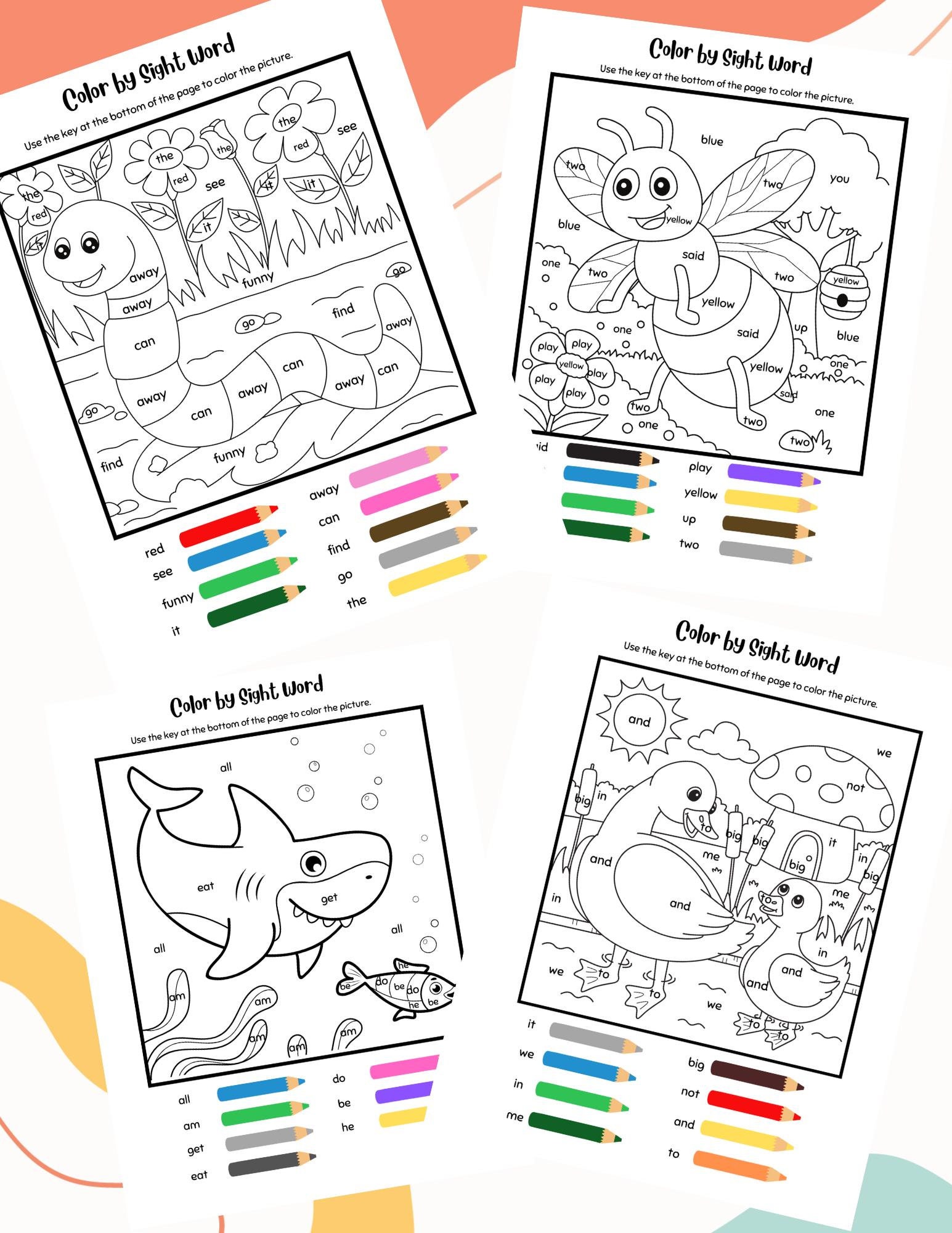 SIGHT WORDS, Color by Sight Words, Printable 10 Page Pdf, Preschool ...