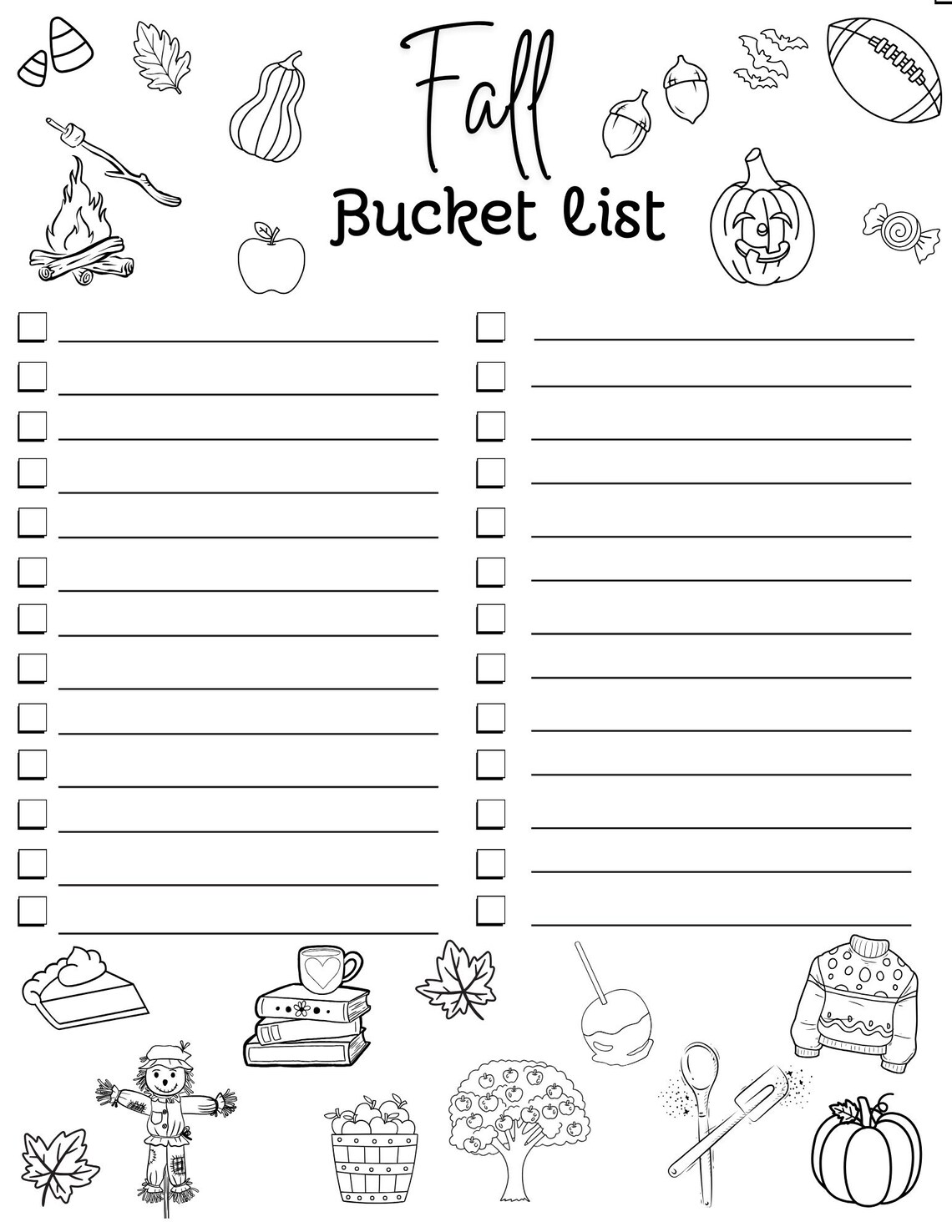 FALL Printable Bucket List, Autumn Bucket List, Fall Autumn Activities ...