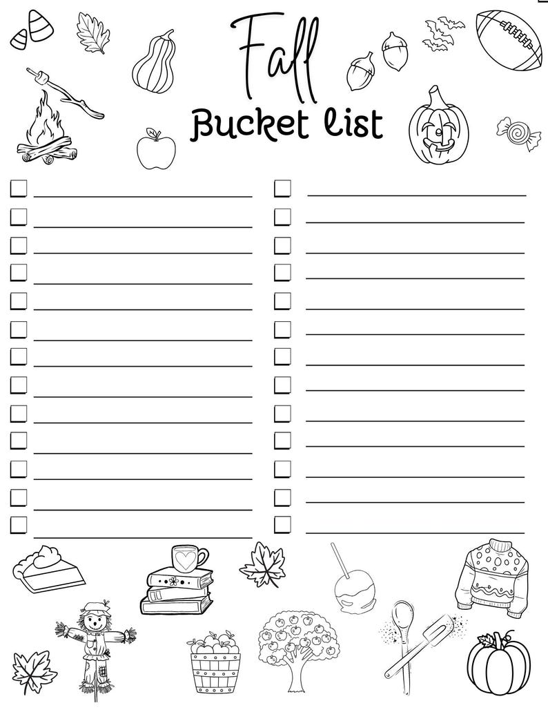 FALL Printable Bucket List, Autumn Bucket List, Fall Autumn Activities ...
