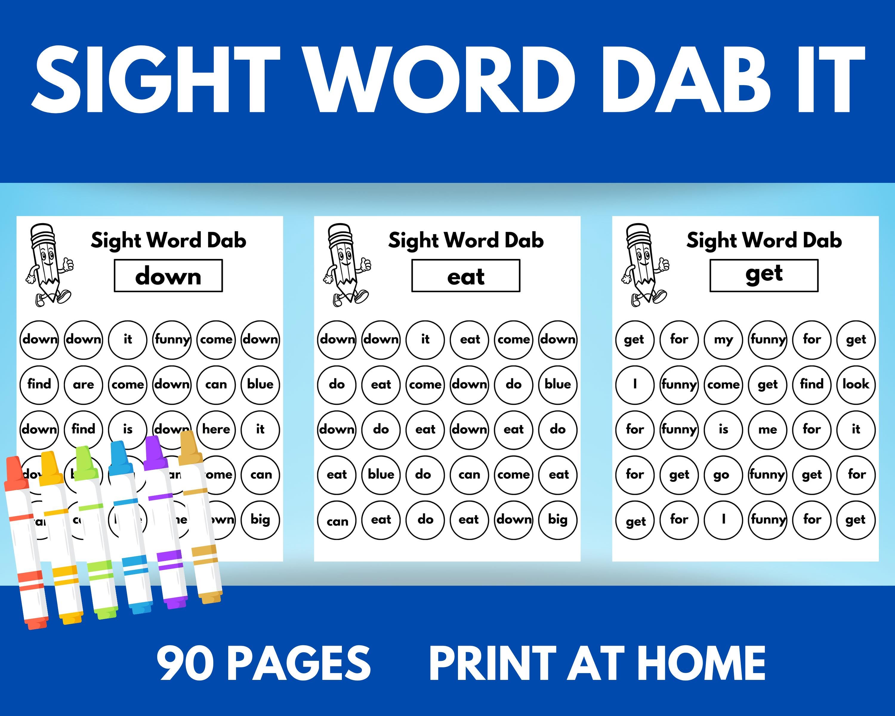 90 Pg Sight Word Dab It Worksheet, Preschool Printable (digital ...